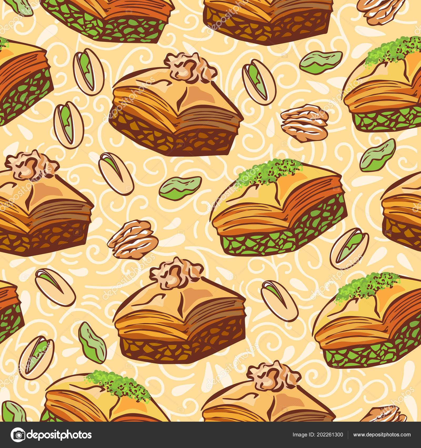 Vector Seamless Pattern Traditional Middle Eastern Dessert Baklava ...