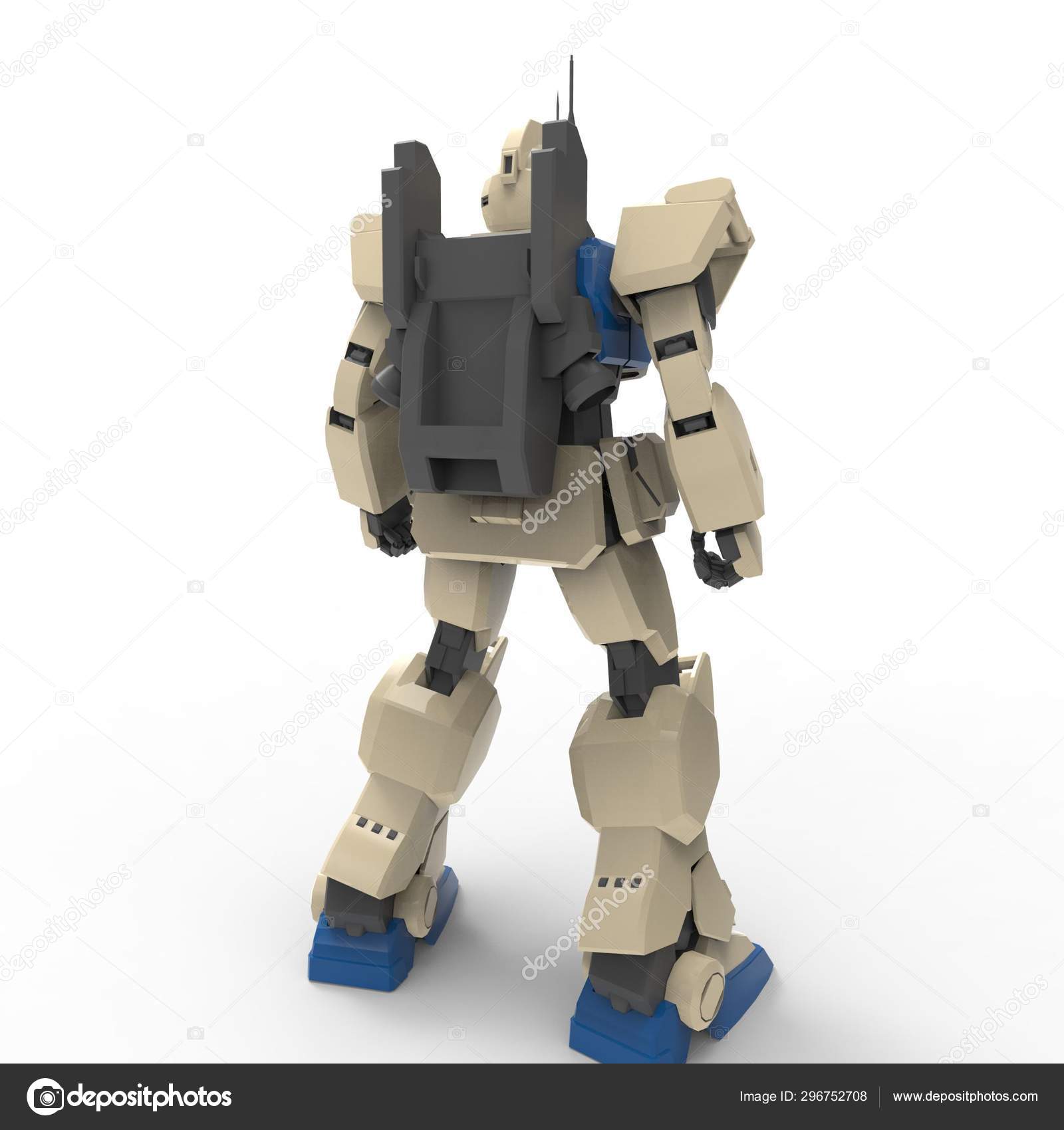 Sci-fi mech soldier standing on a white background. Military futuristic ...