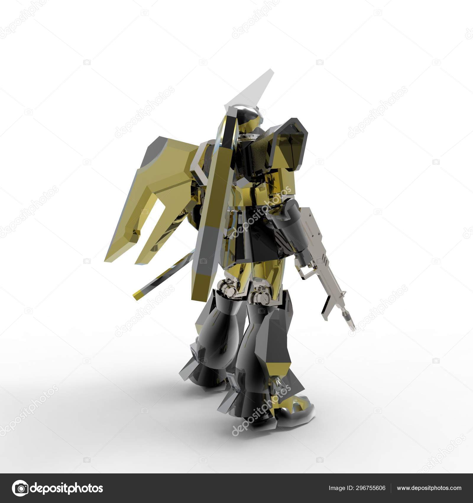 Sci-fi mech soldier standing on a white background. Military futuristic ...
