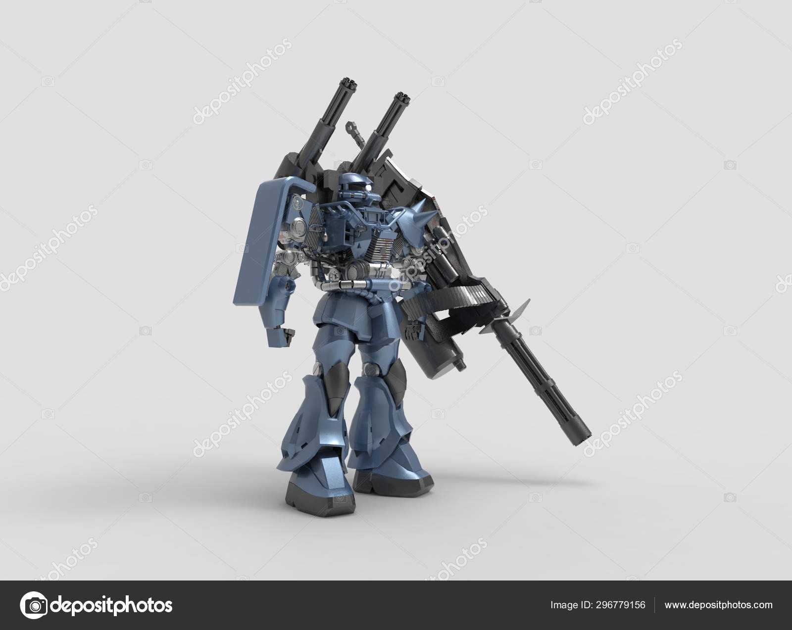 Sci-fi mech soldier standing on a landscape background. Military ...