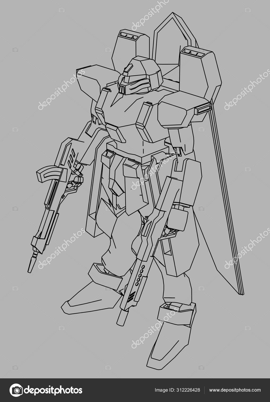 Sci-fi mech soldier standing. Military futuristic robot. Mech ...