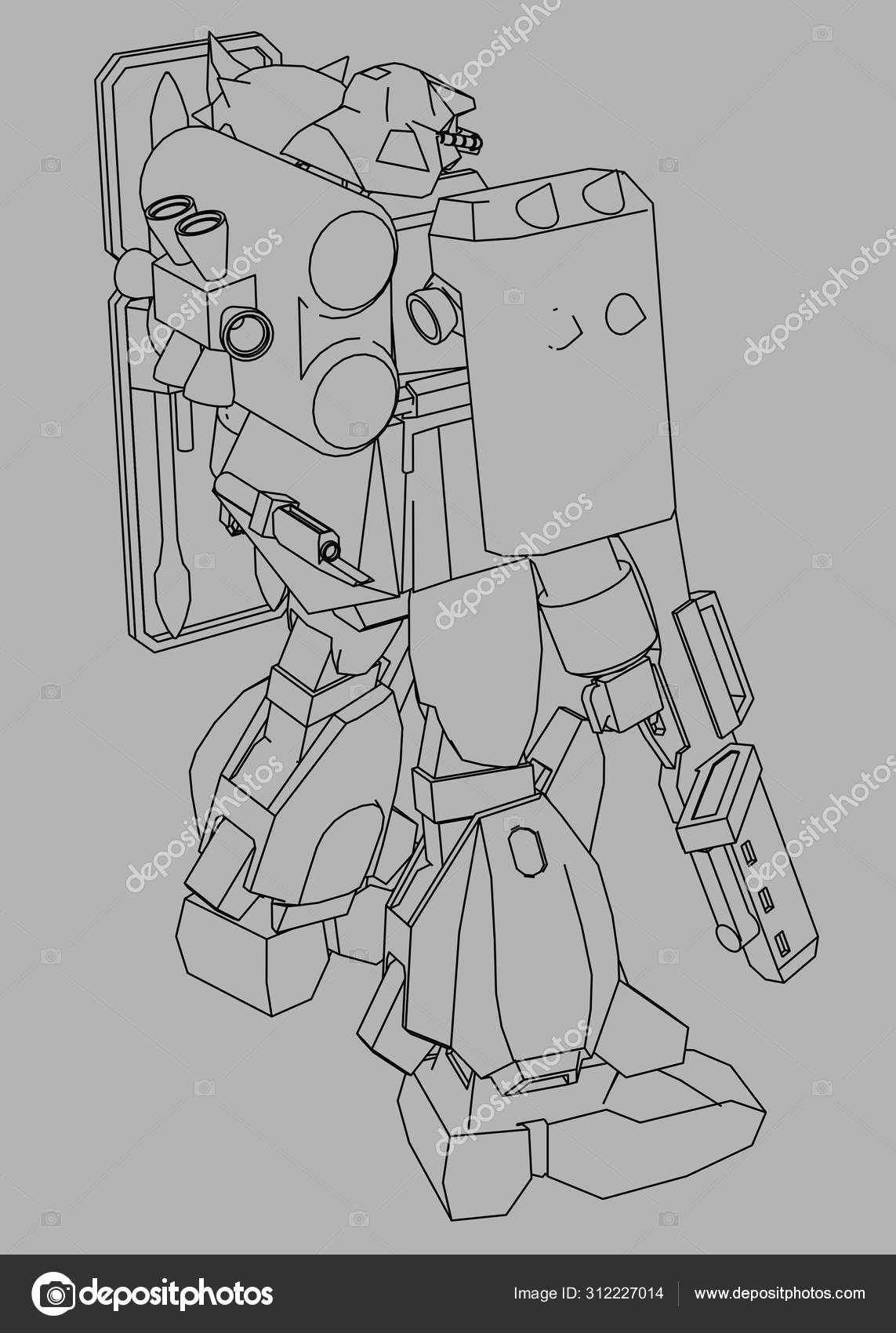 Sci-fi mech soldier standing. Military futuristic robot. Mech ...