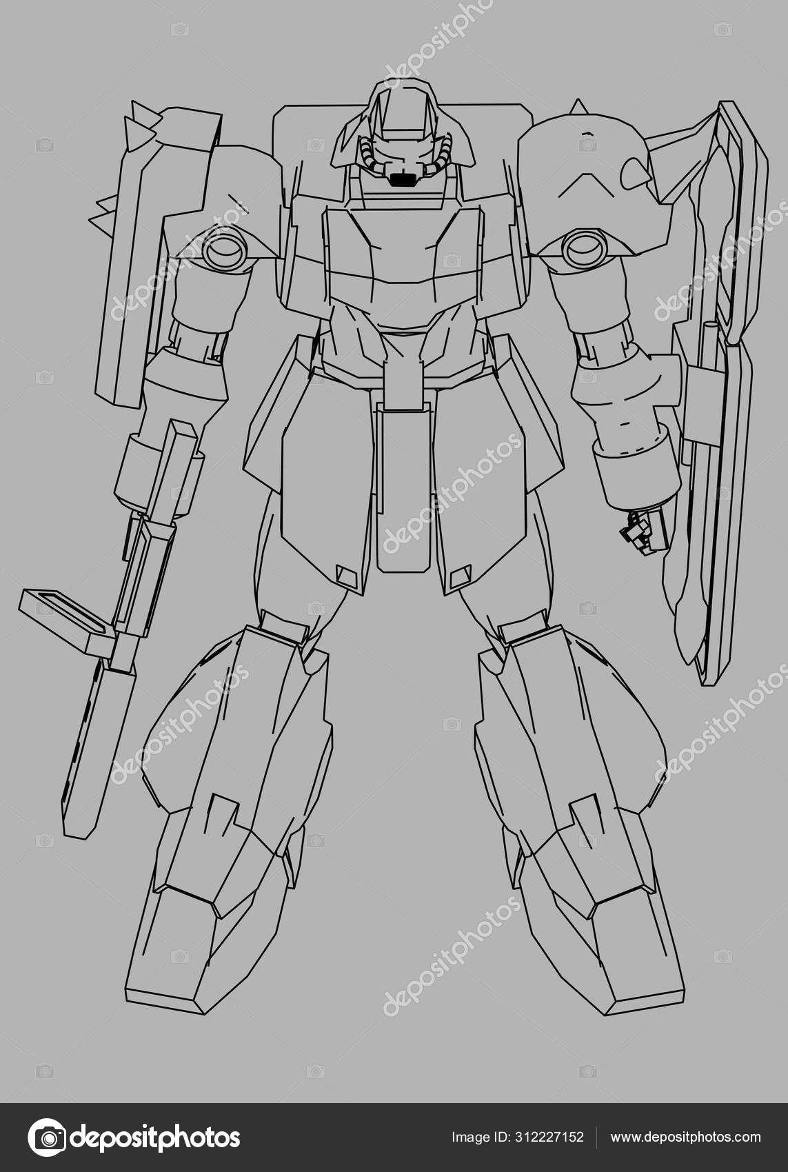 Sci-fi mech soldier standing. Military futuristic robot. Mech ...
