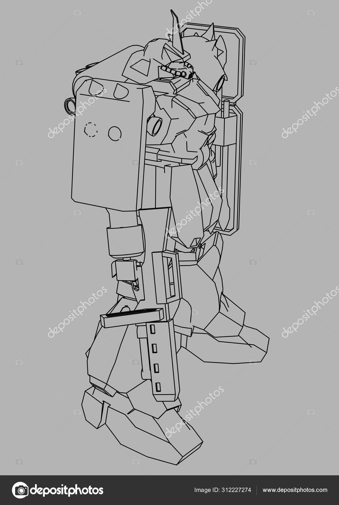 Sci-fi mech soldier standing. Military futuristic robot. Mech ...