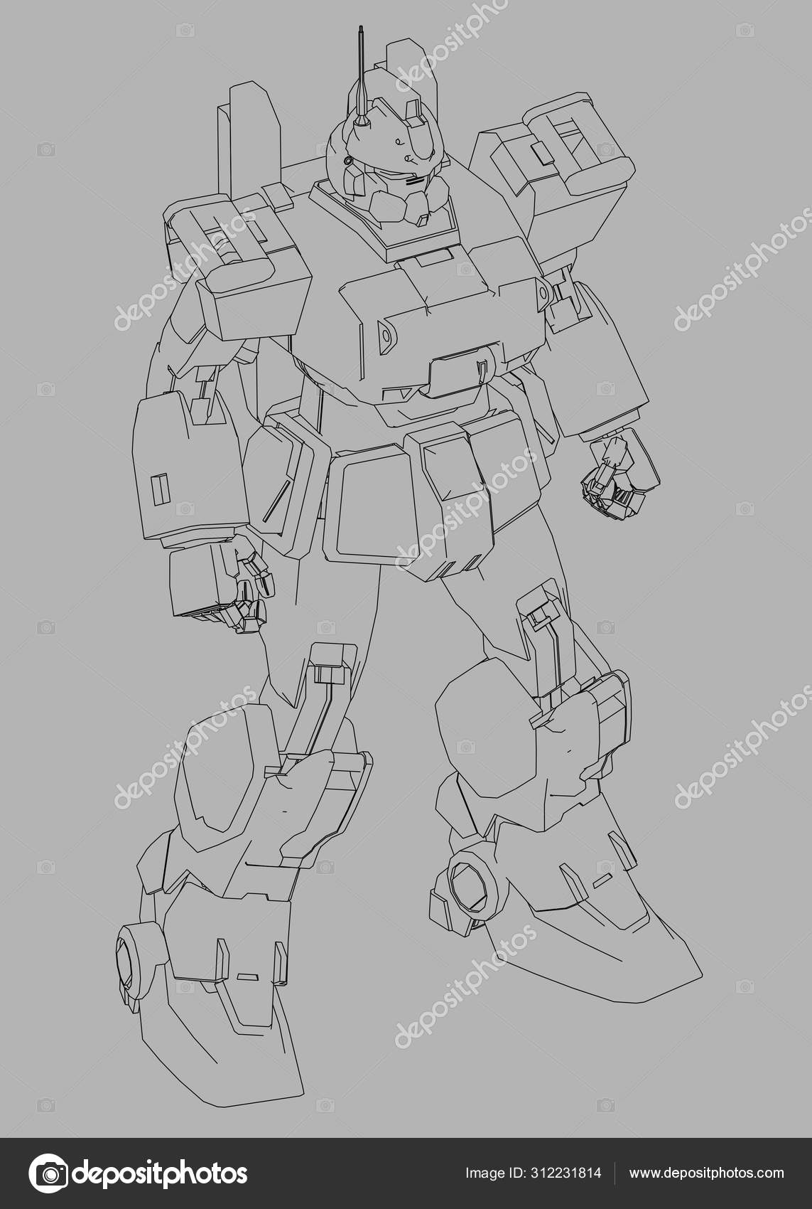 Sci-fi mech soldier standing. Military futuristic robot. Mech ...