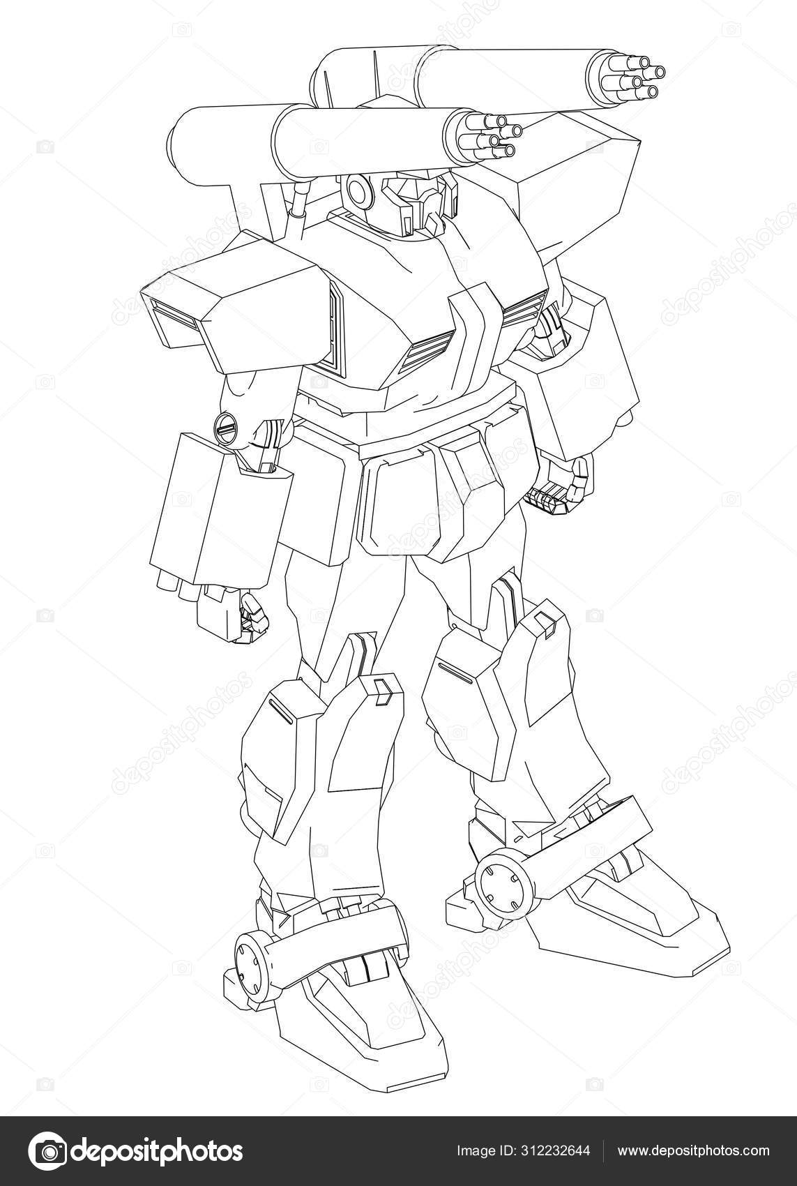 Sci-fi mech soldier standing. Military futuristic robot. Mech ...