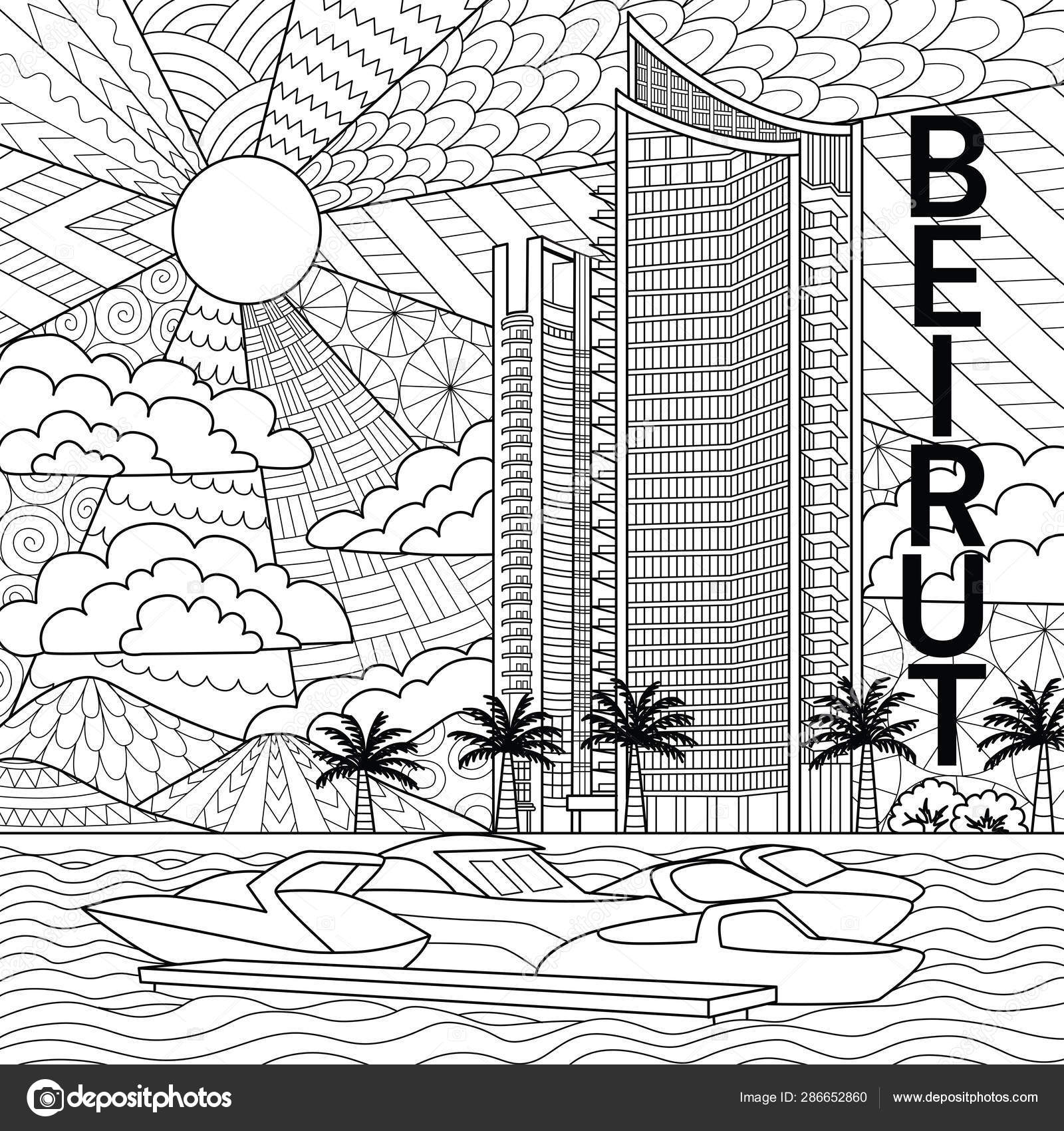 Line Art Drawing Tall Building Beirut Lebanon Vector Illustration Stock ...