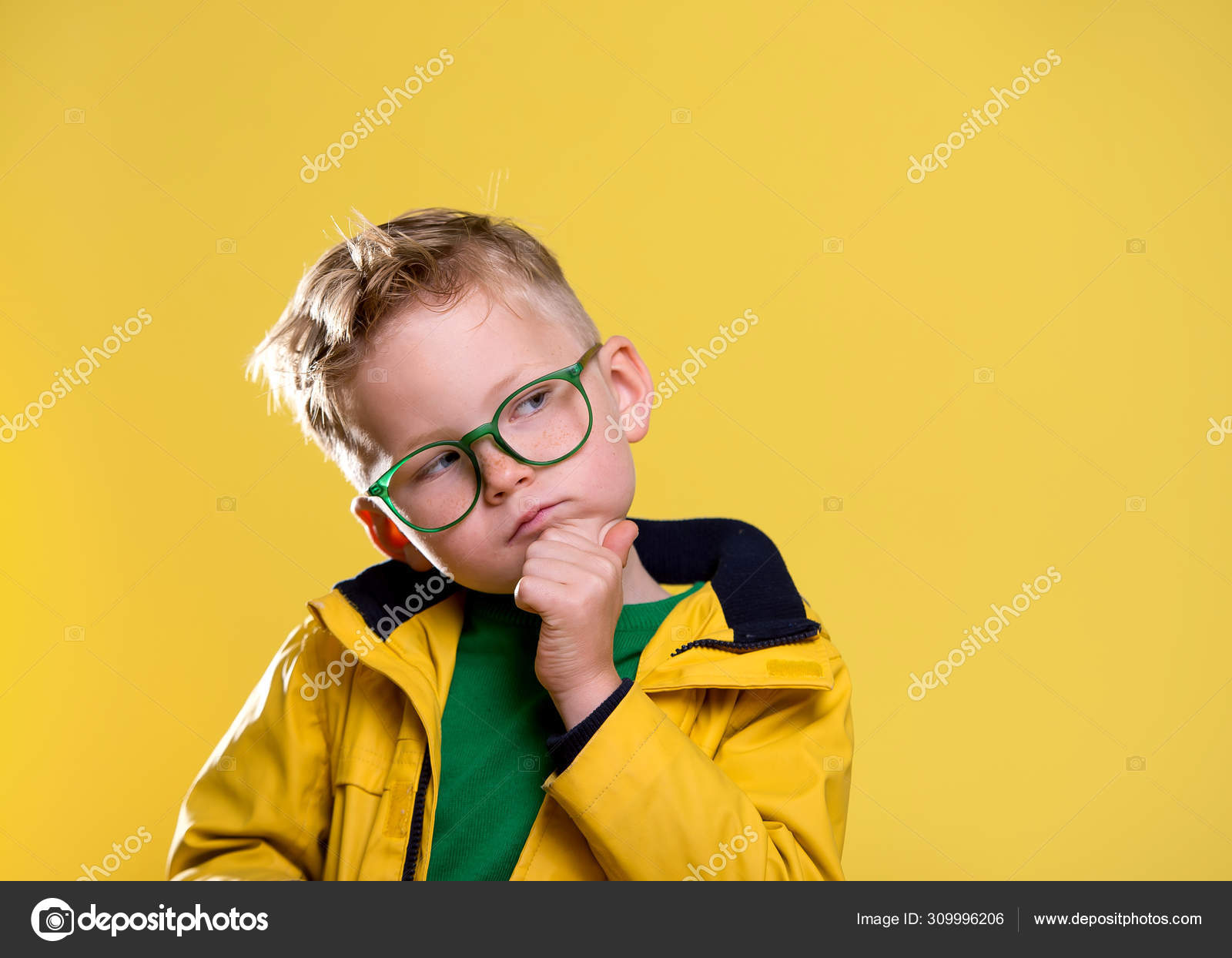 School Boy Thinking Child Glasses — Stock Photo © Sharomka #309996206
