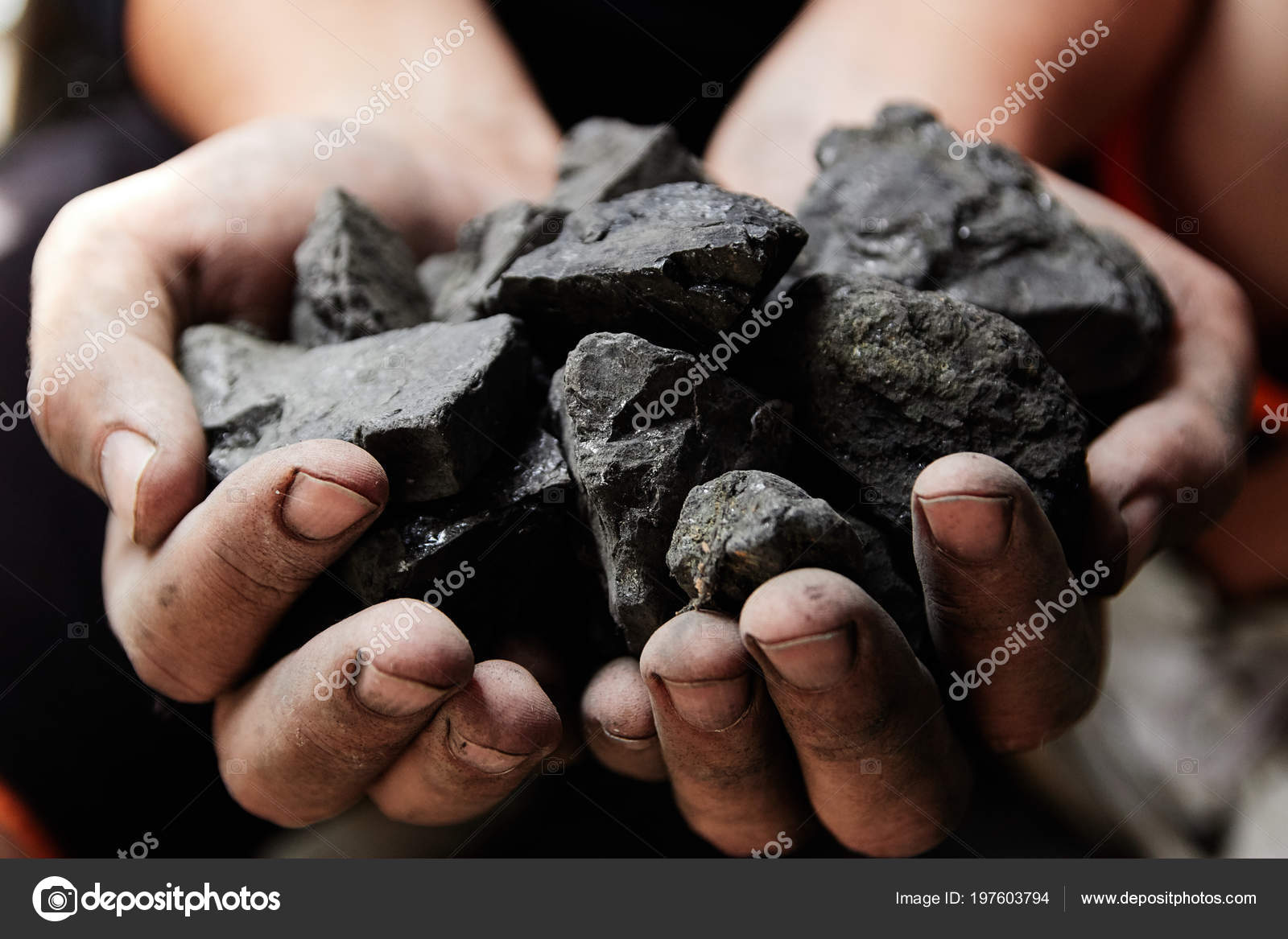 Coal Miner Man Hands Coal Background Coal Mining Energy Source — Stock ...