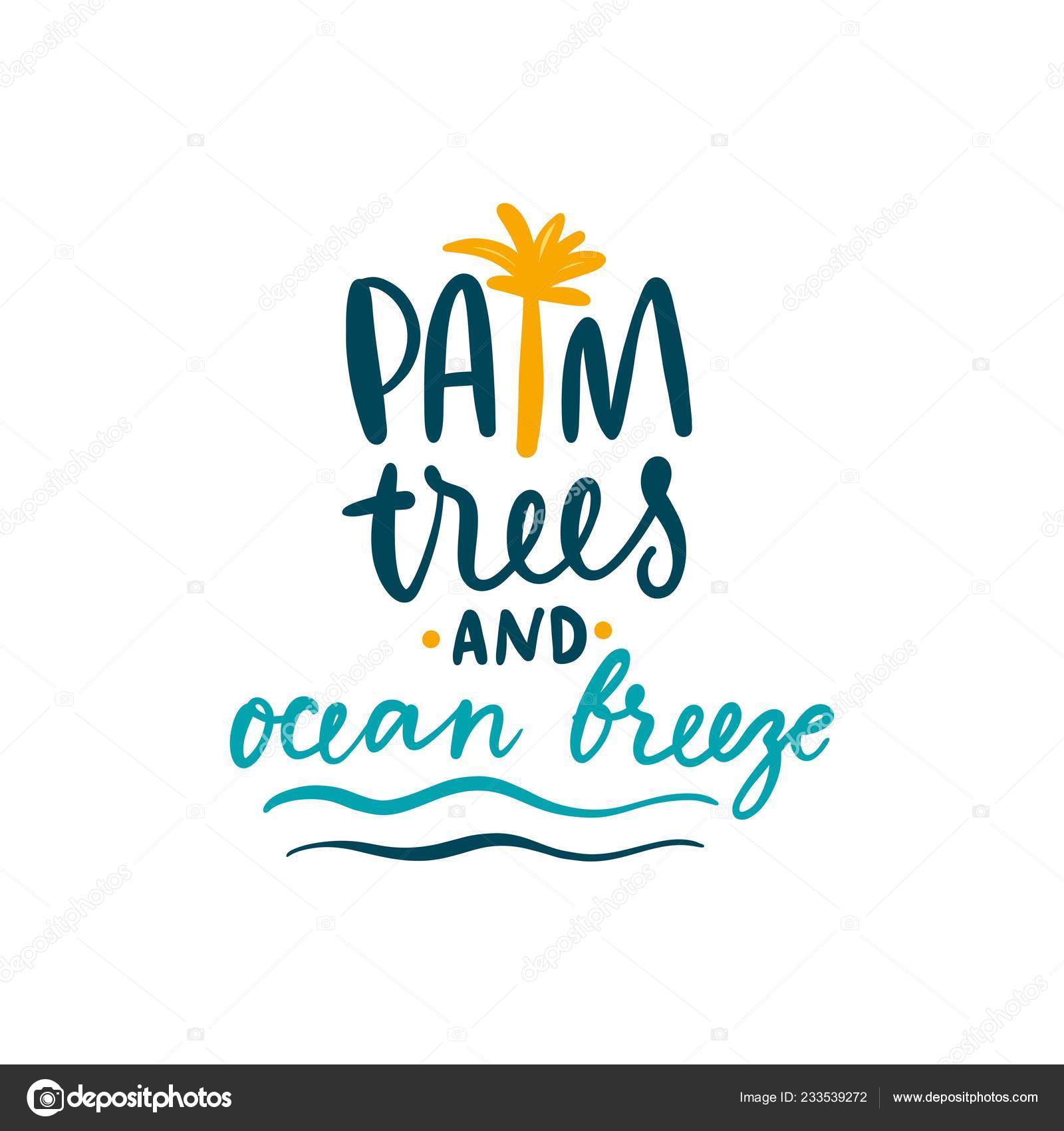 Palm Trees Ocean Breeze Bright Colored Letters Modern Hand Drawn Stock ...