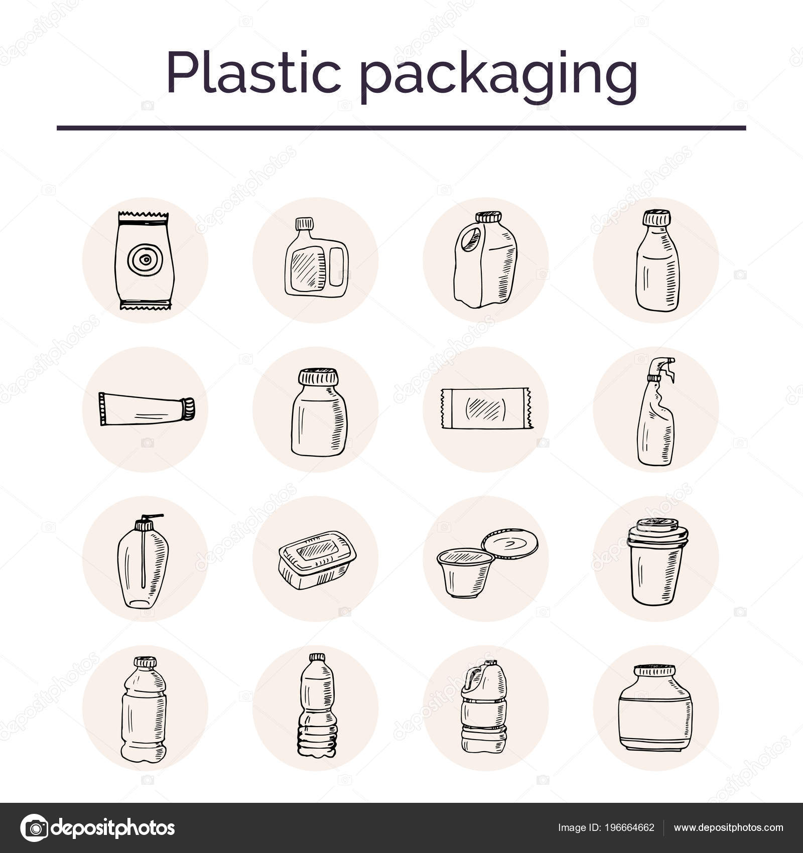 Plastic packaging hand drawn doodle set. Sketches. Vector illustration ...