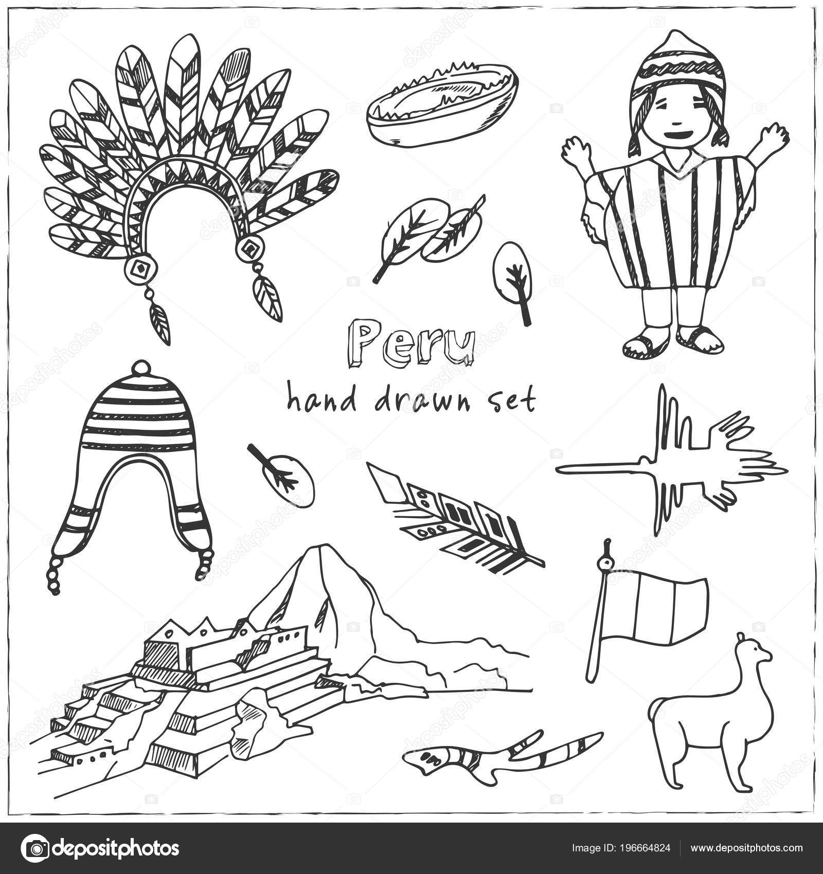 Peru hand drawn doodle set. Sketches. Vector illustration for design ...