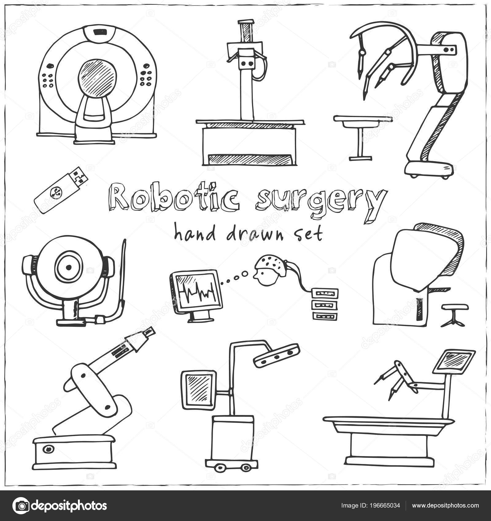 Robotic surgery hand drawn doodle set. Sketches. Vector illustration ...
