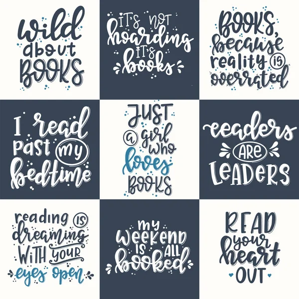 Books and reading lettering set Hand drawn typography poster ...