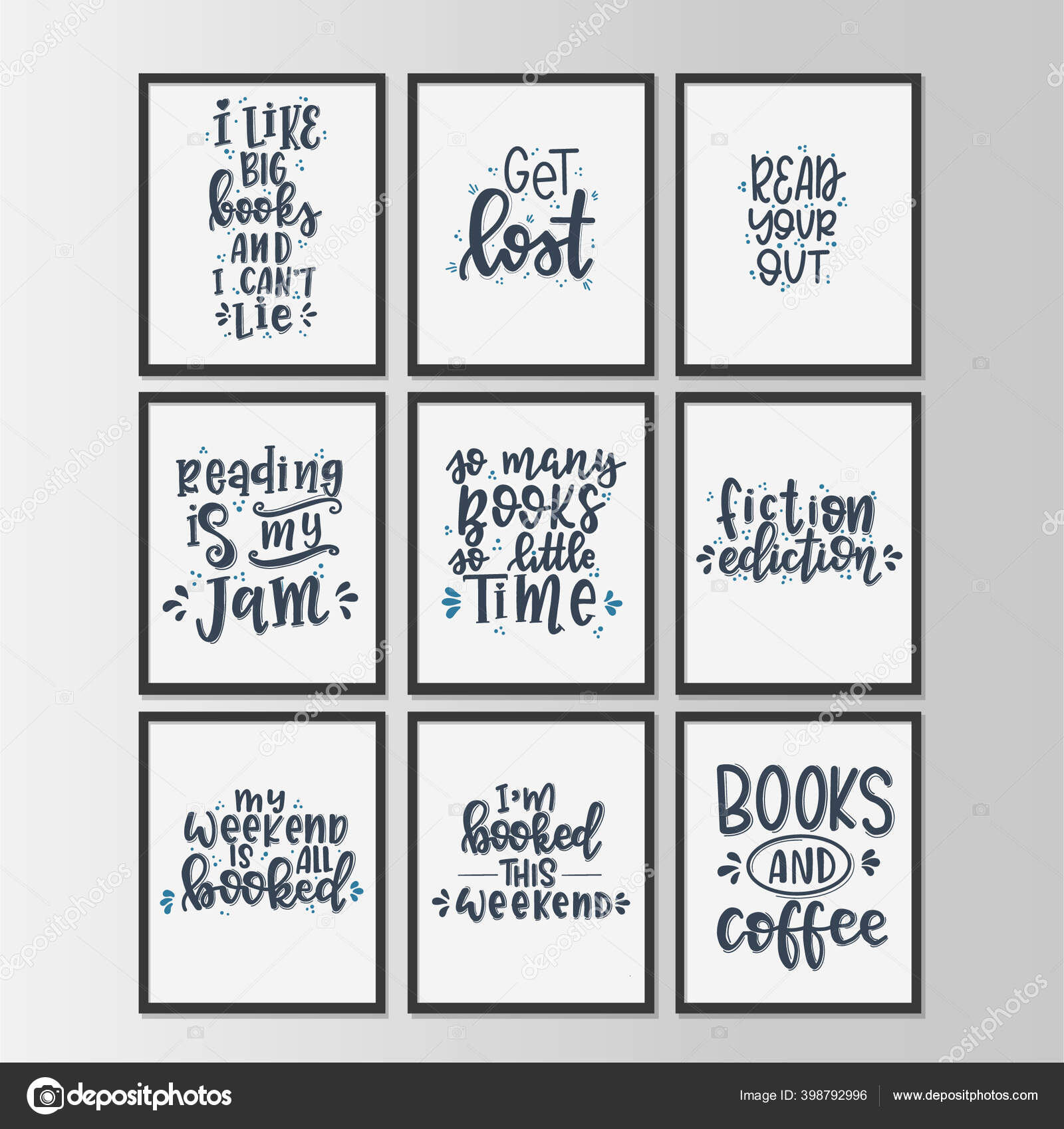 Conjunto de libros y letras de lectura Cartel tipográfico dibujado a ...