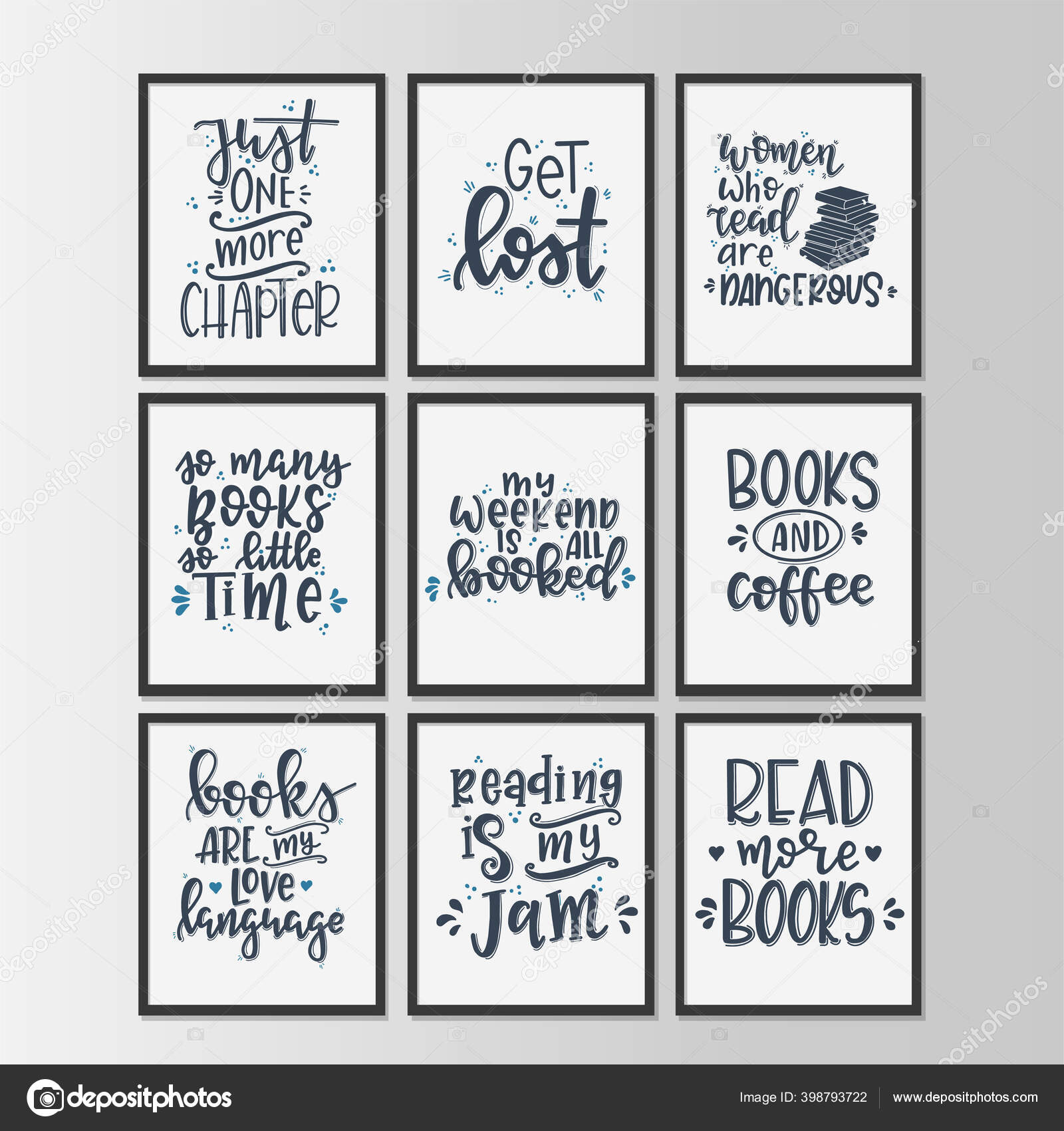 Books and reading lettering set Hand drawn typography poster ...