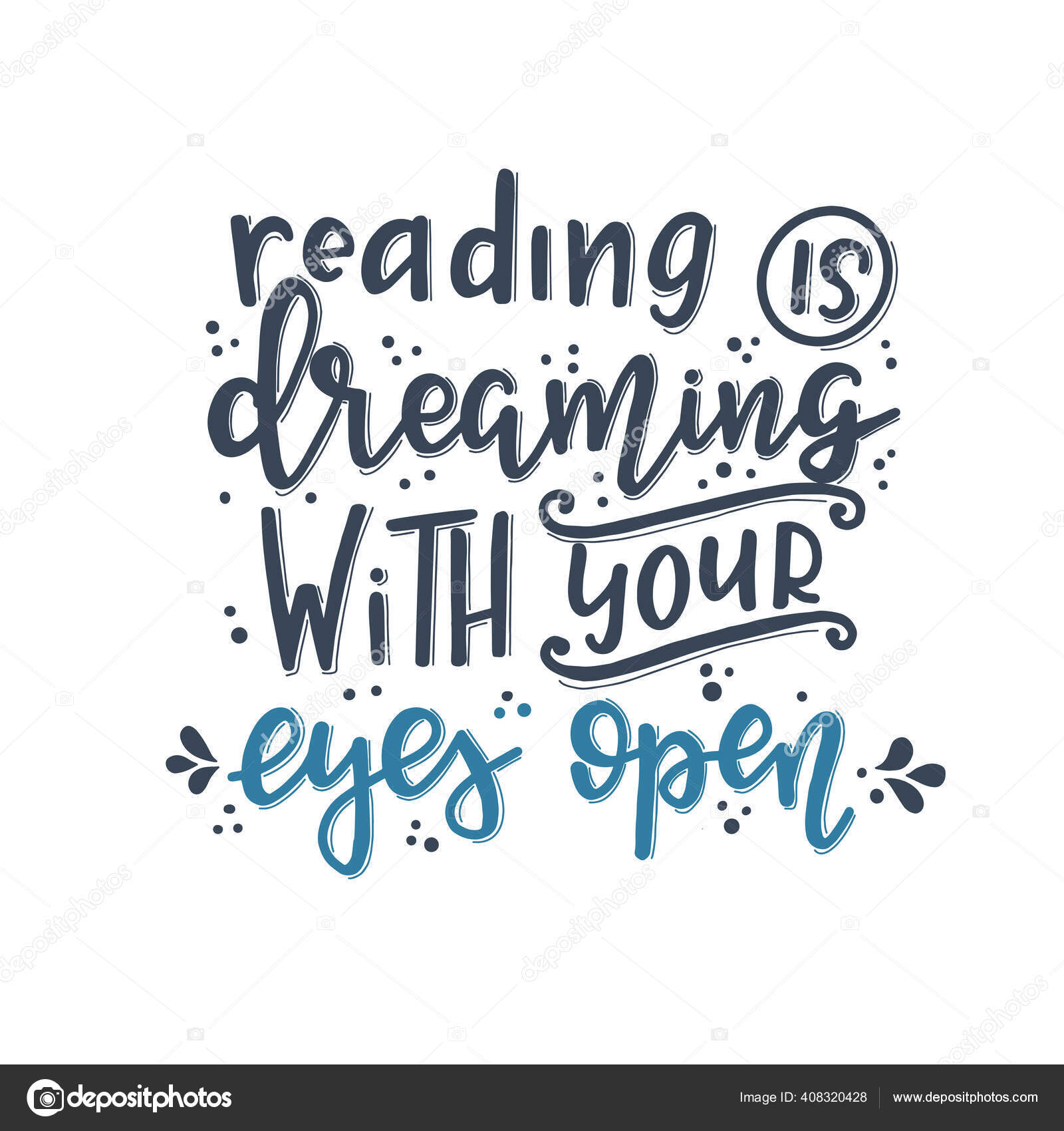 Books and reading lettering set Hand drawn typography poster ...