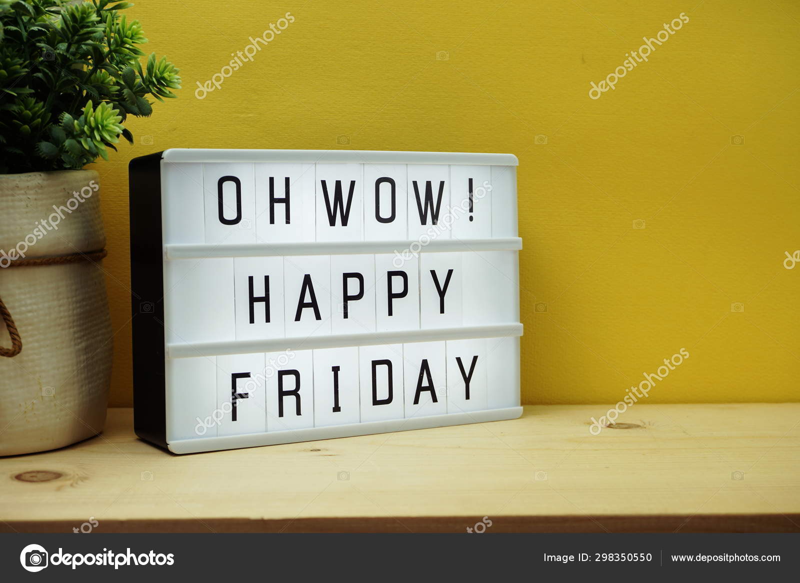 Happy Friday Text Light Box Space Copy Yellow Background Stock Photo by ...