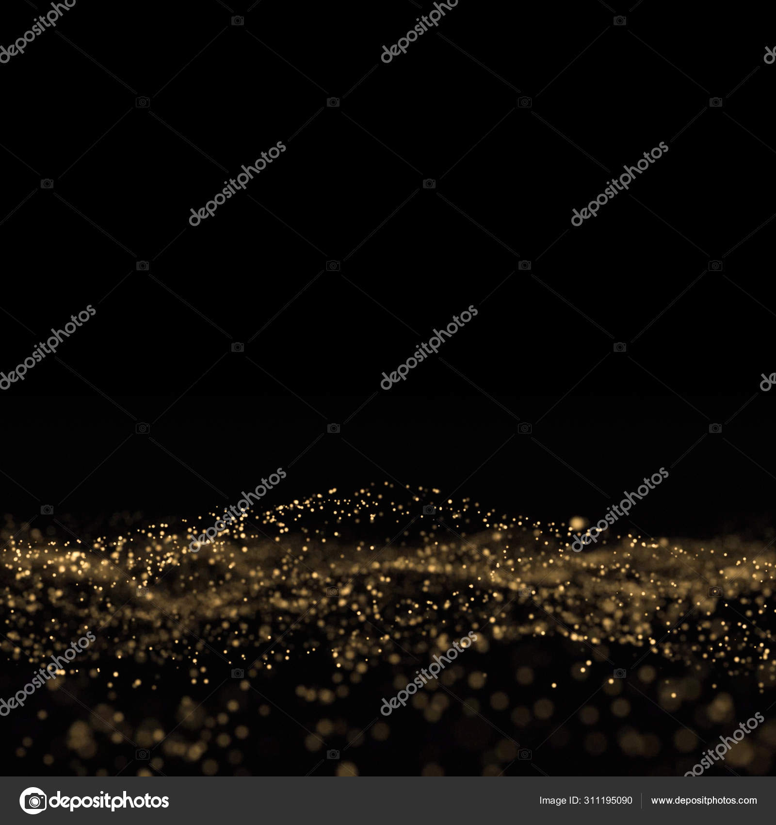 Gold glitter, light particles wave on black background. Shining gold ...