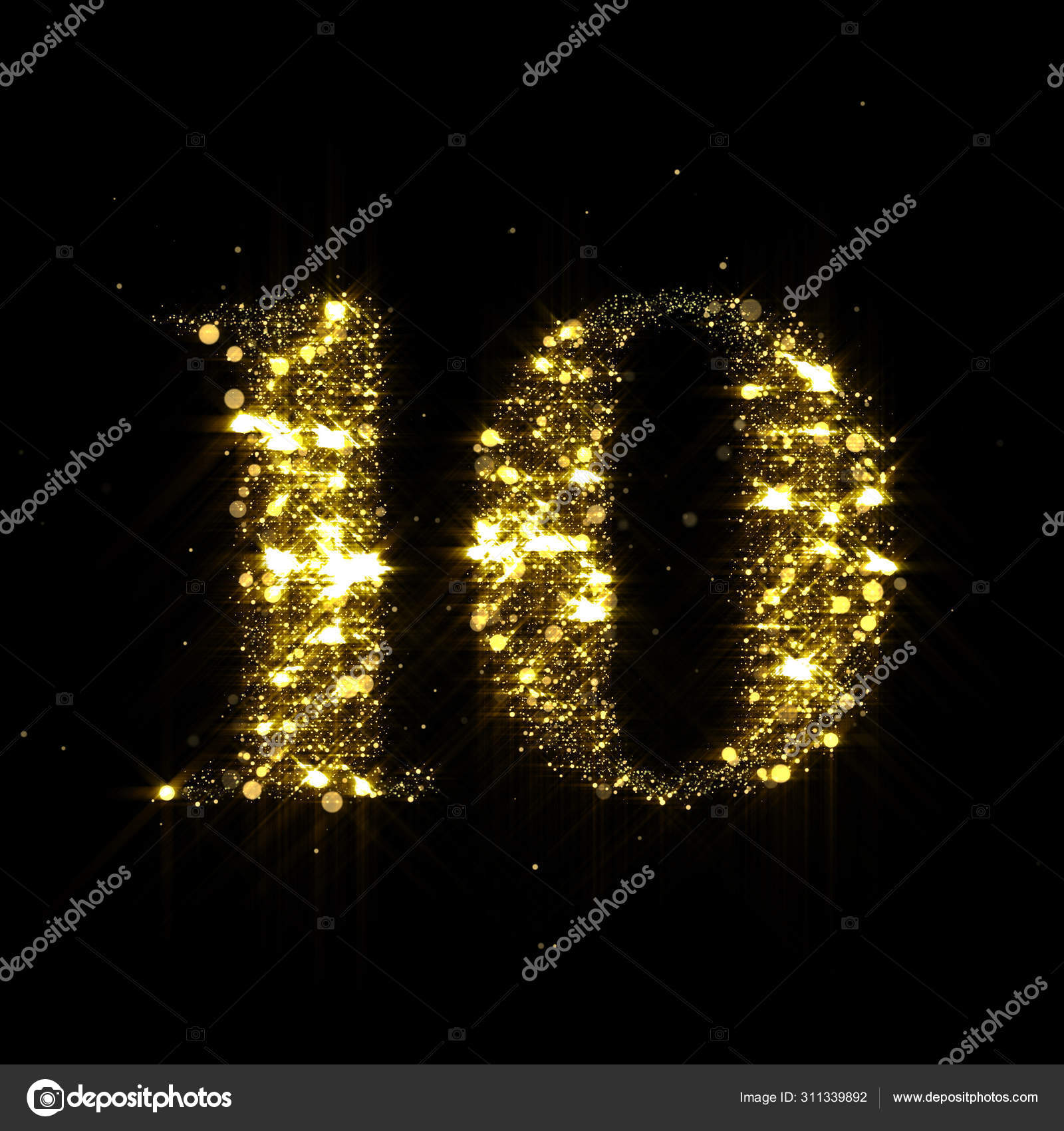 Golden glitter number 10, sparkling gold light and glowing gold ...