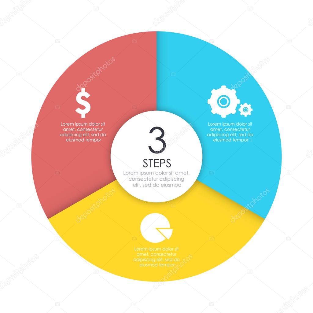 Diagrama de infografía redonda. Círculos de 3 elementos o pasos. Vector ...