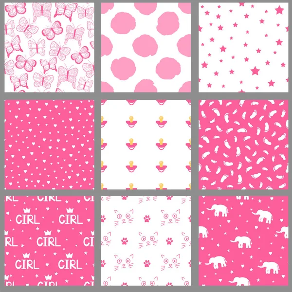 Nine baby girl pink seamless patterns backgrounds collection Stock ...