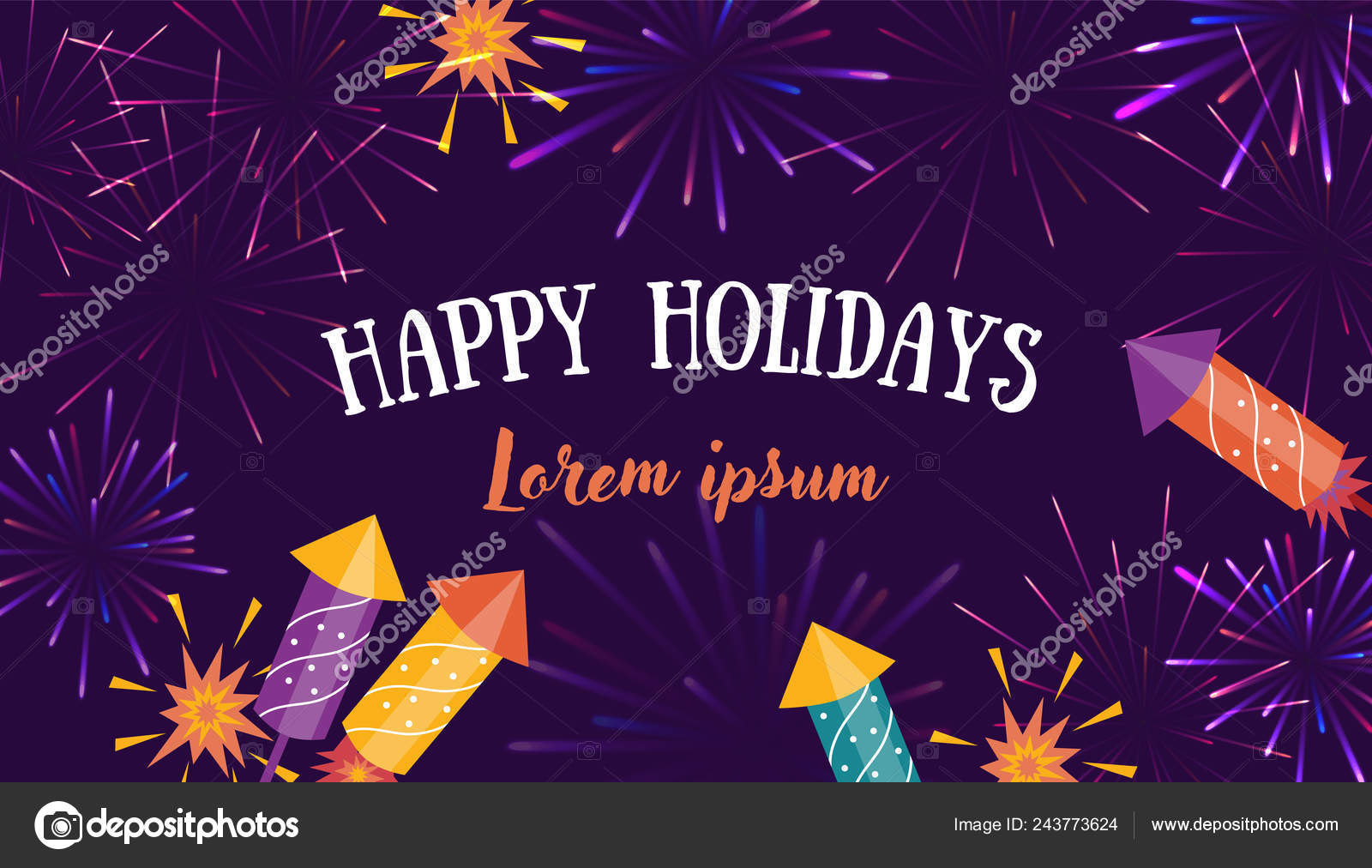 Flyer greetings card with fireworks and rockets. Stock Vector Image by ...