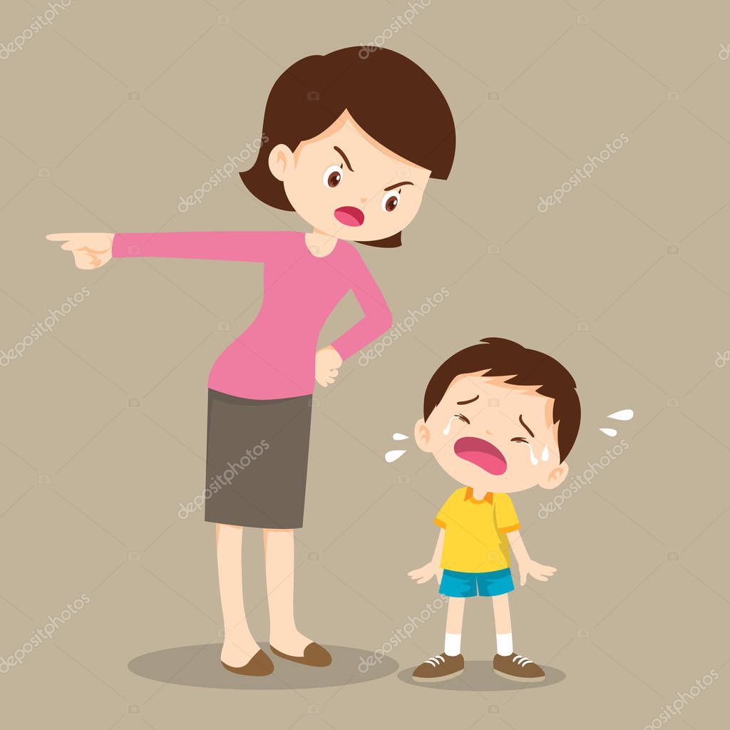 Madre Enojada Regañando A Su Hijo