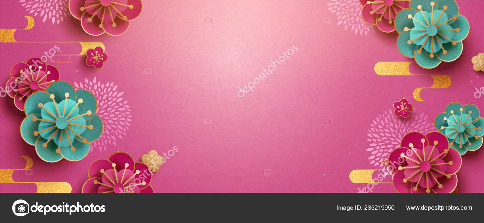 Paper Art Flower Banner Design Fuchsia Color Background Stock Vector ...