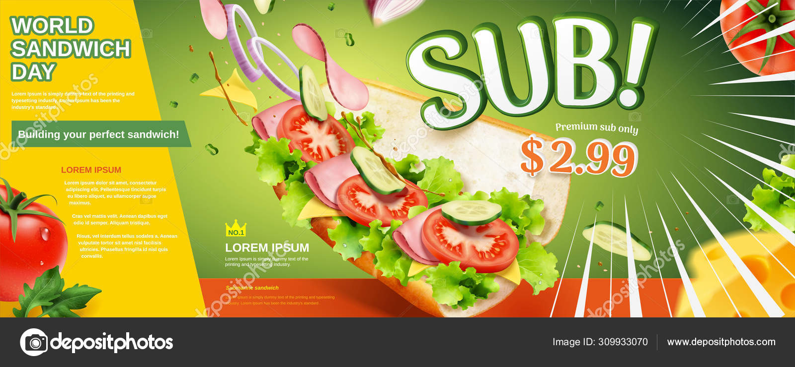 Fresh submarine sandwich ads Stock Vector Image by ©HstrongART #309933070