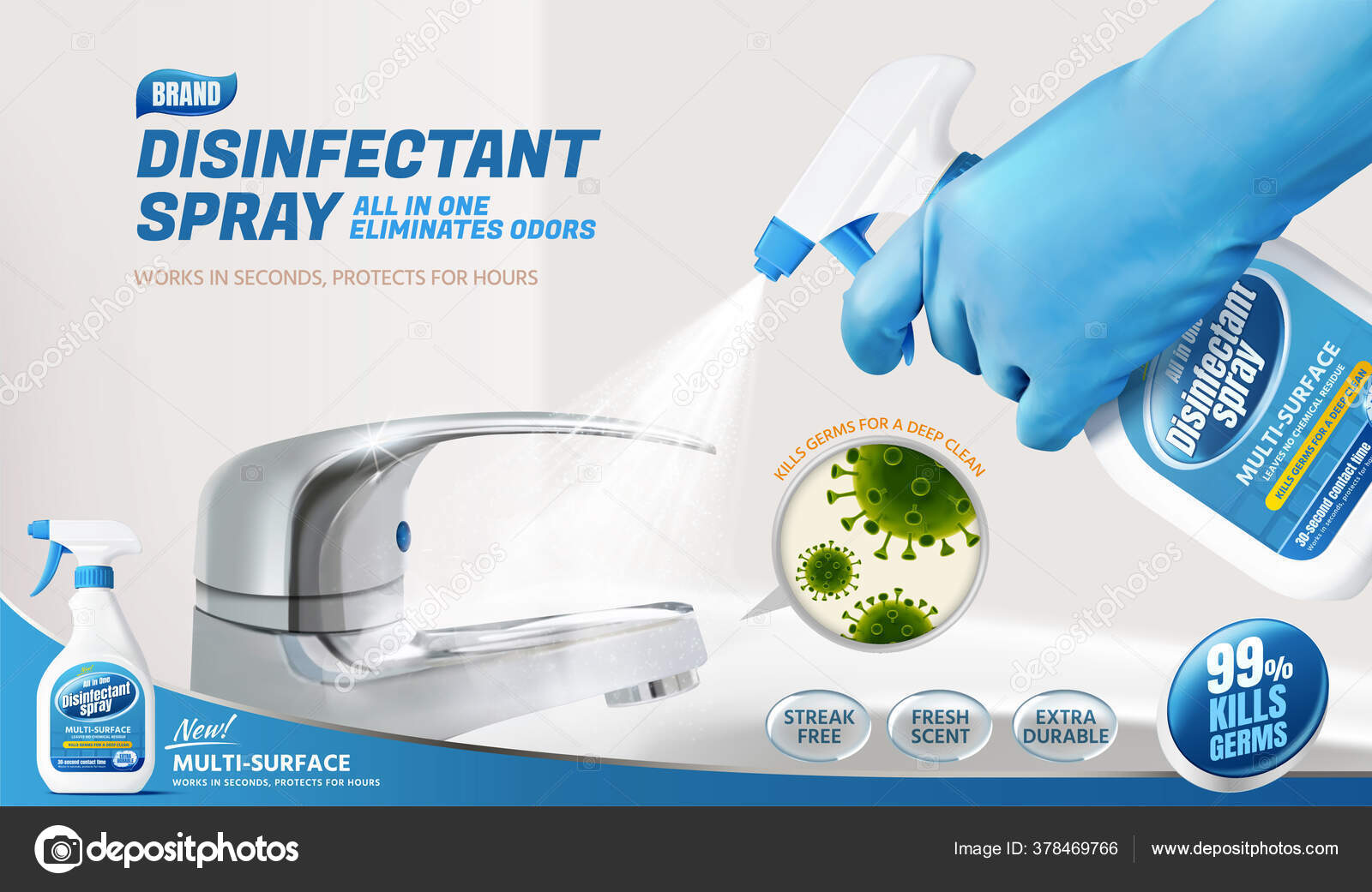 Disinfectant Spray Template Realistic Bottle Held Hand Spraying ...