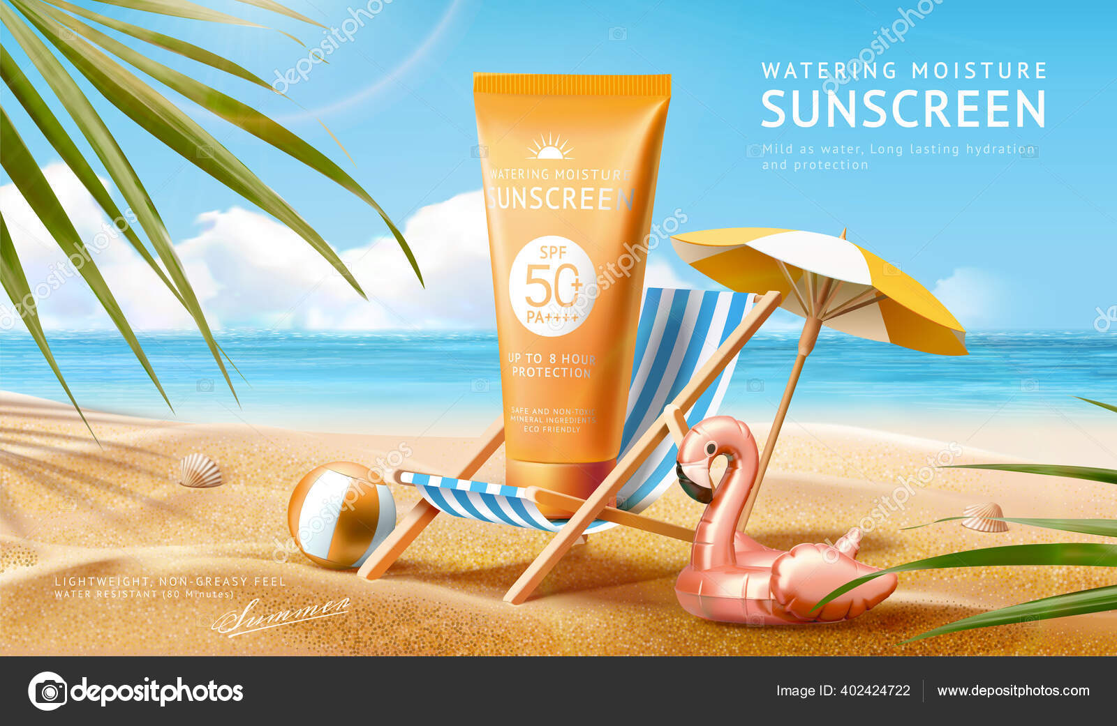 Sunscreen Template Palm Leaves Summer Beach Scene Design Illustration ...