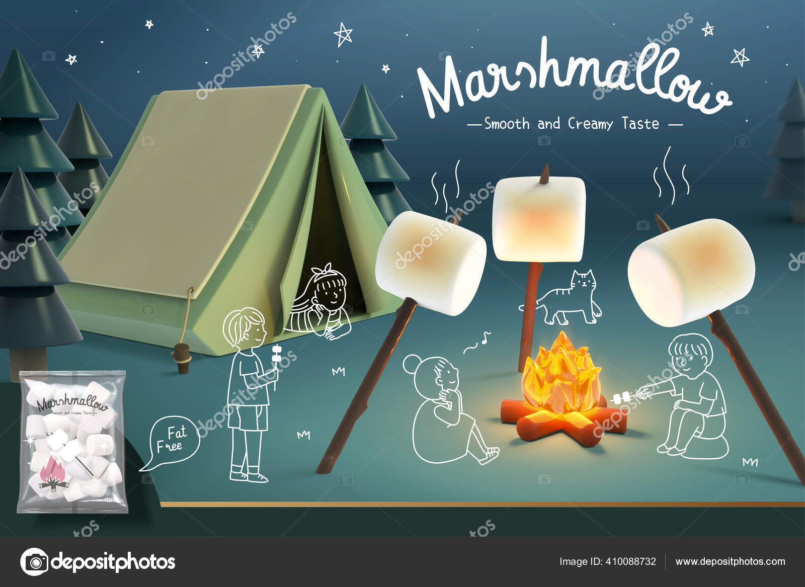 Marshmallow Advertisement Banner Illustration Kids Roasting ...