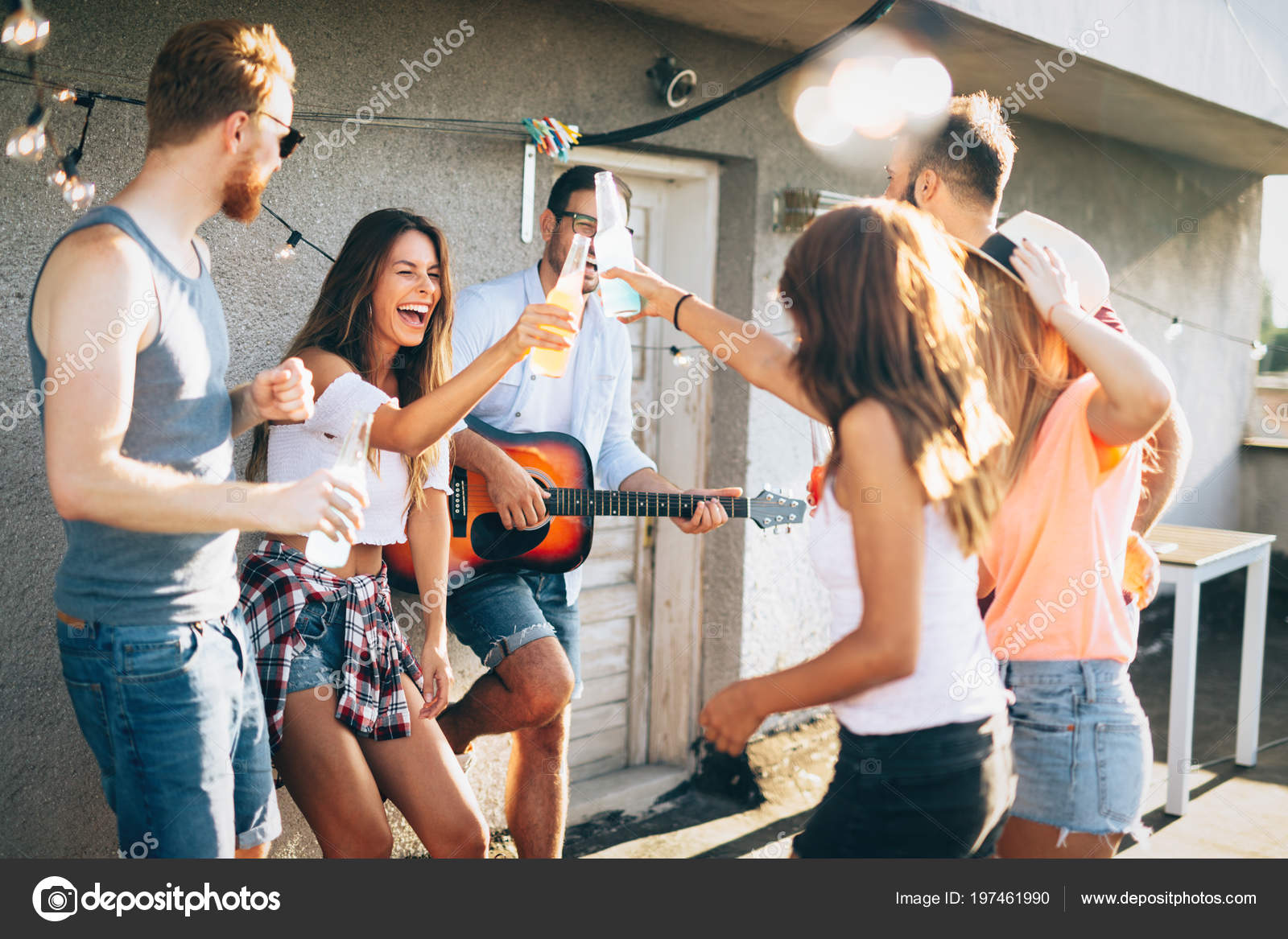 Group Happy Smiling Friends Having Party Rooftop Stock Photo by ©nd3000 ...