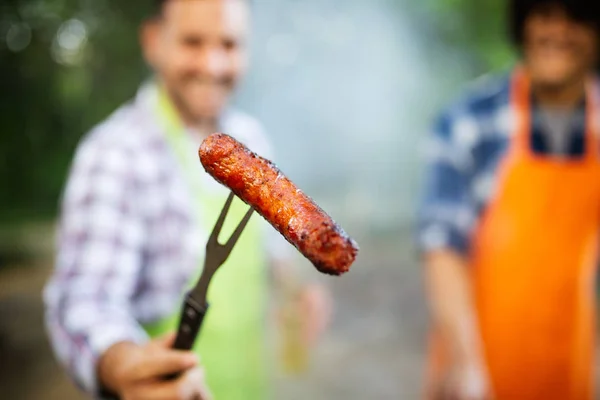 Friends having fun and barbecue party in nature - Stock Image - Everypixel