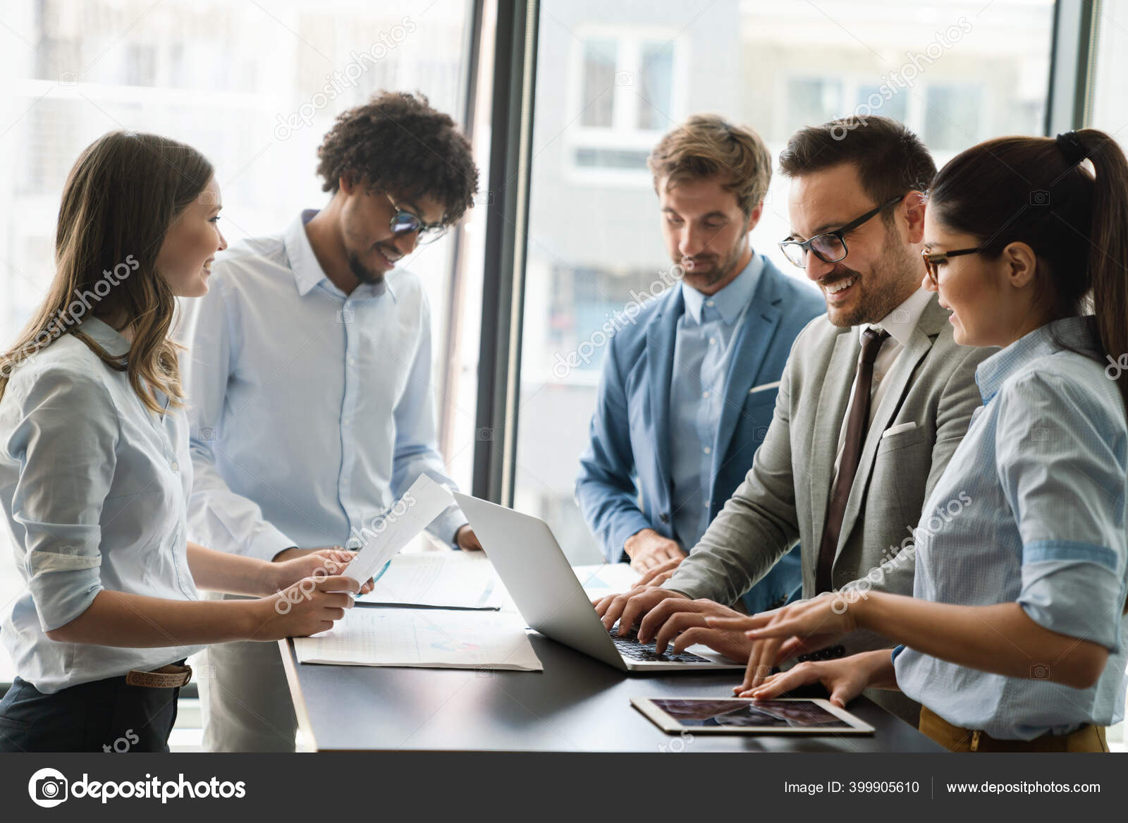 Portrait Successful Business Team Working Together Office — Stock Photo ...