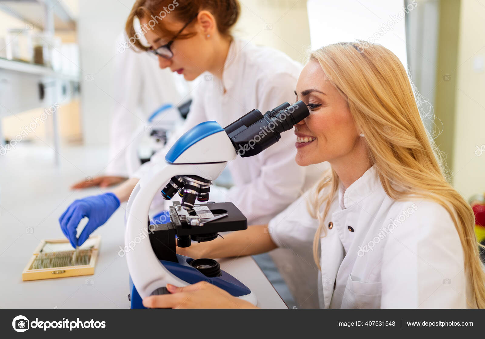 Group Young Students Scientists Working Laboratory Stock Photo by ...