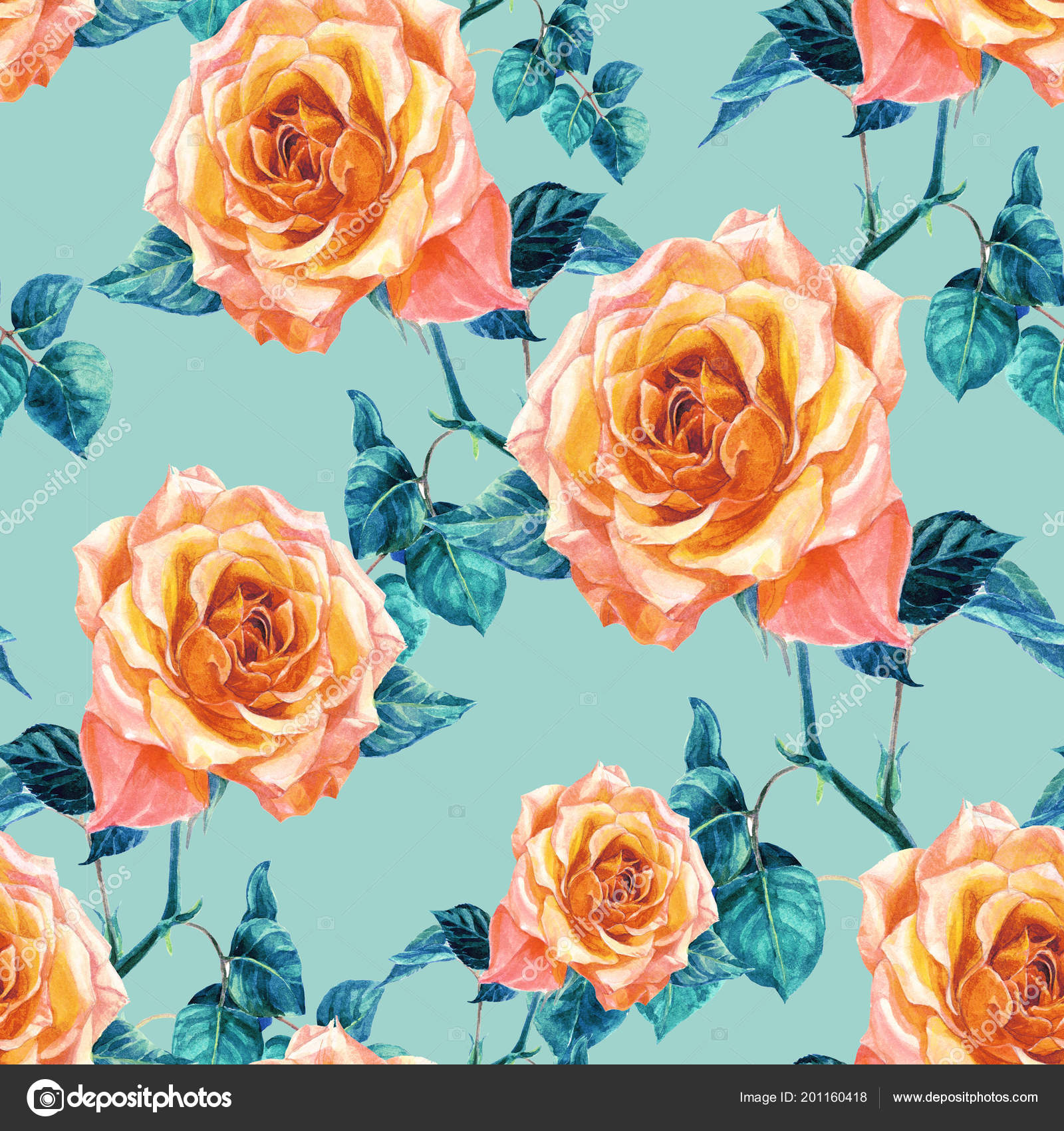 Seamless Pattern Roses Painted Watercolor Stock Illustration by ©svianola #201160418