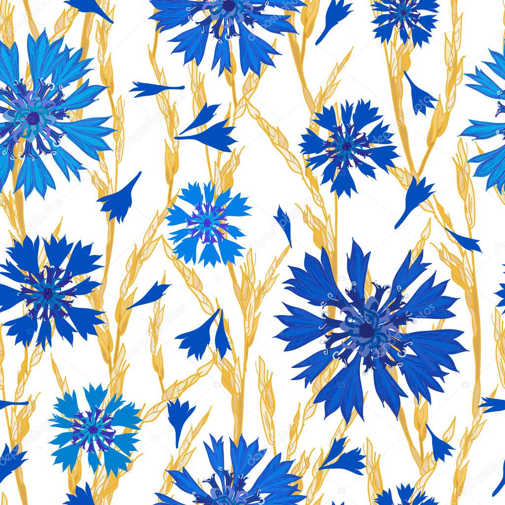 Patr n sin costura de flores de ma z y espiguillas de campo, ilustraci n de fondo de vector. 2024