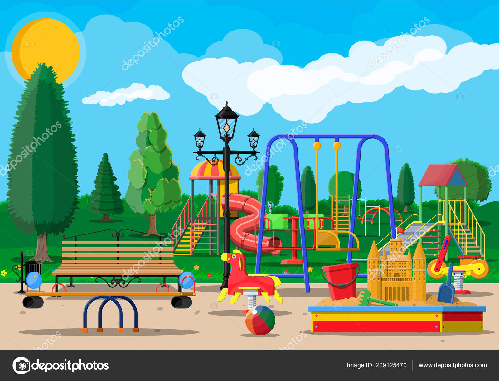 Taman Kanak-kanak Taman Kanak-kanak Panorama Vektor Stok oleh ©abscent ...