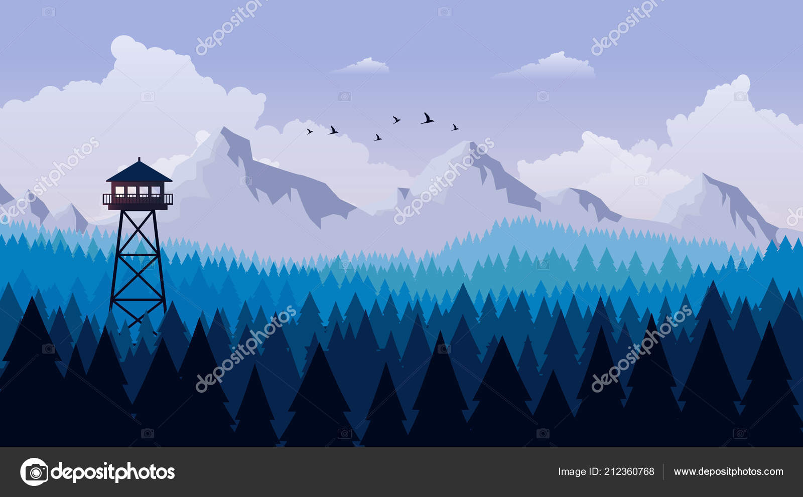 Vector Art Landscape Fire Lookout Tower ⬇ Vector Image by © Droidworker ...