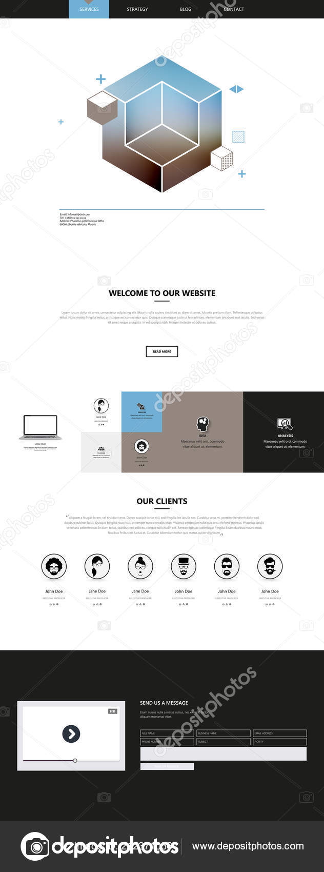 Responsive One Page Website Template Low Polygon Background Stock Vector by ©Droidworker 212371056