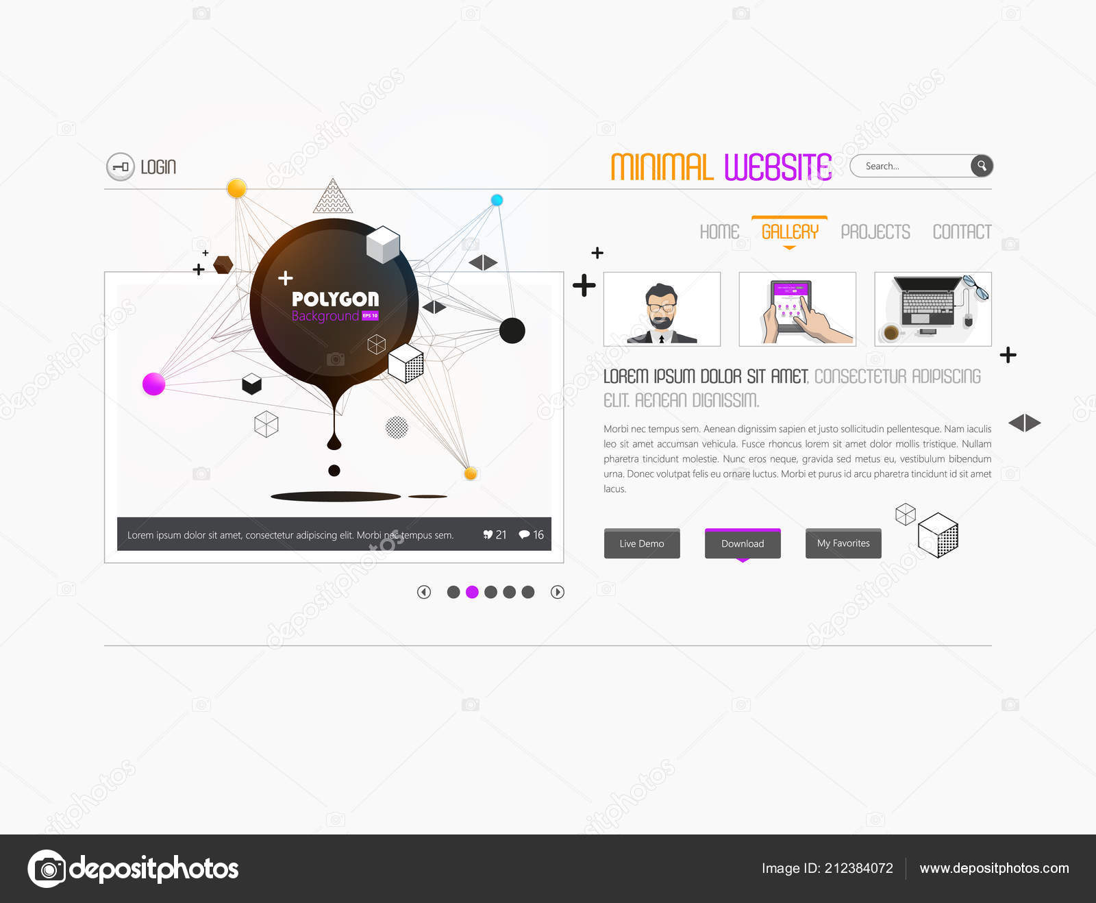 Responsive One Page Website Template Low Polygon Background Stock ...