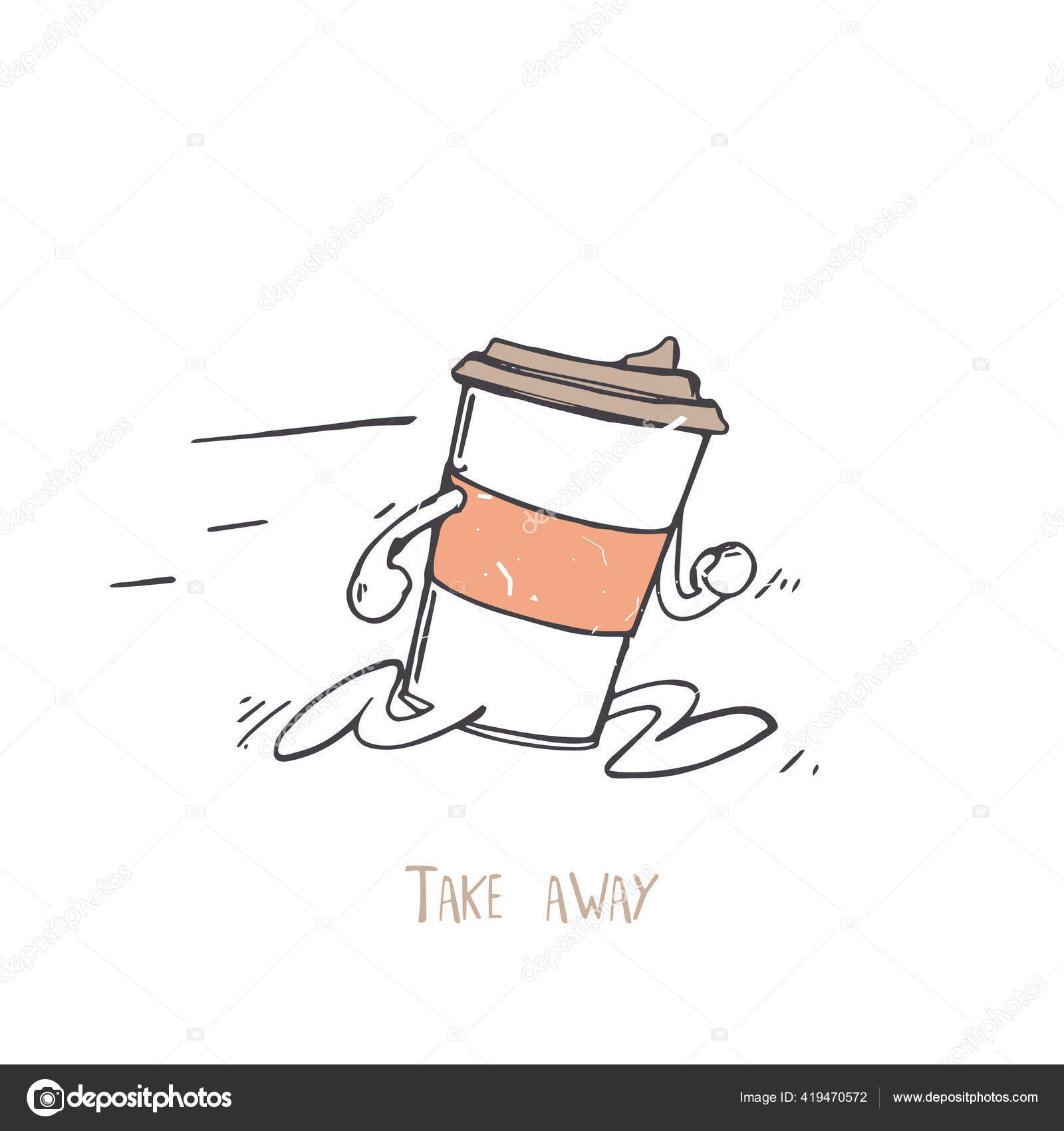 Coffee to Go, cartoon character, isolated, hand drawing Stock Vector by ...