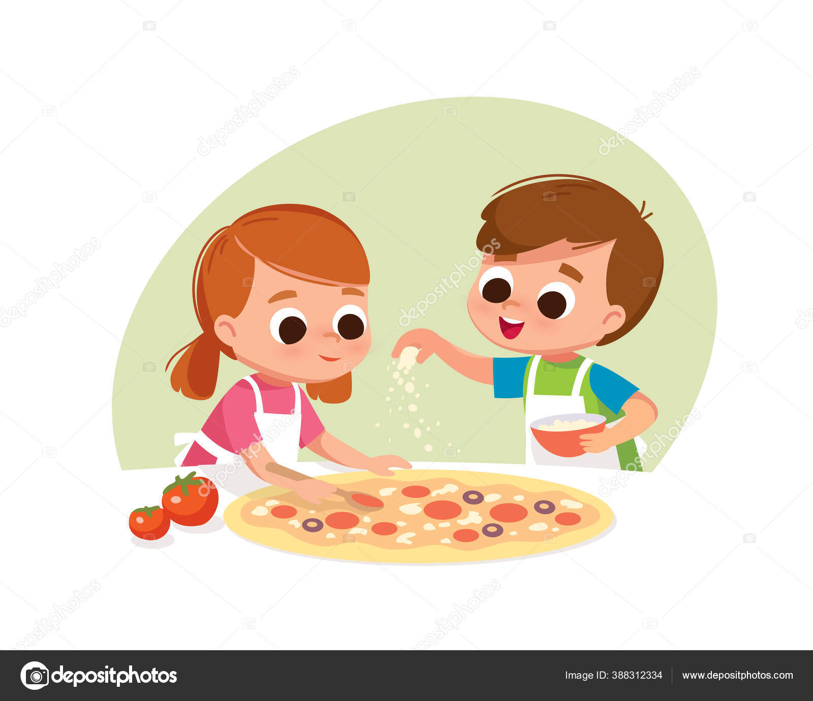 Kids Eating Pizza Cartoon