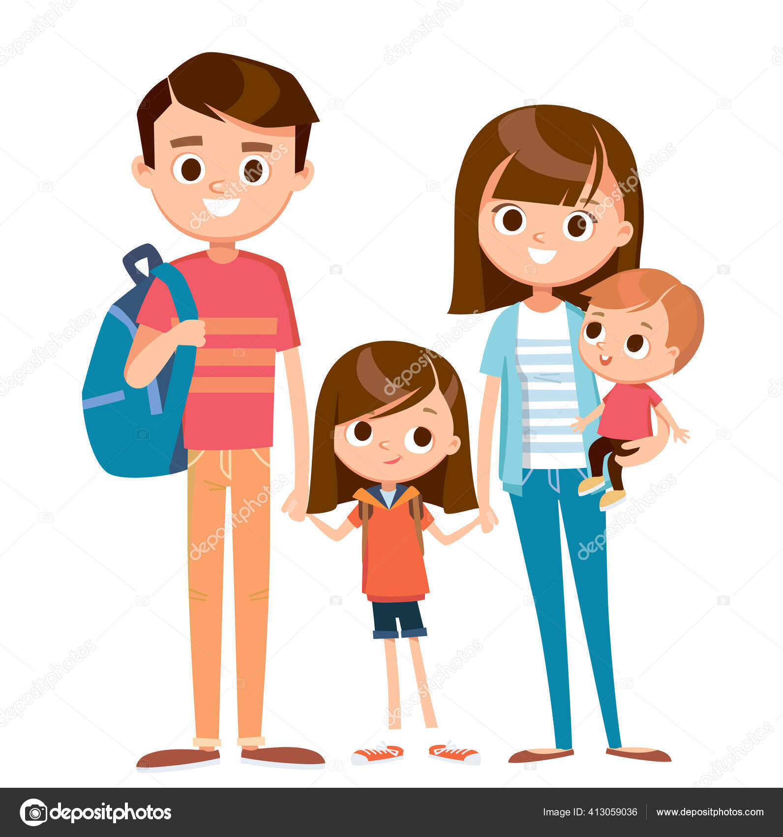 Portrait Happy Family Four Members Parents Mom Dad Parents Two Stock ...