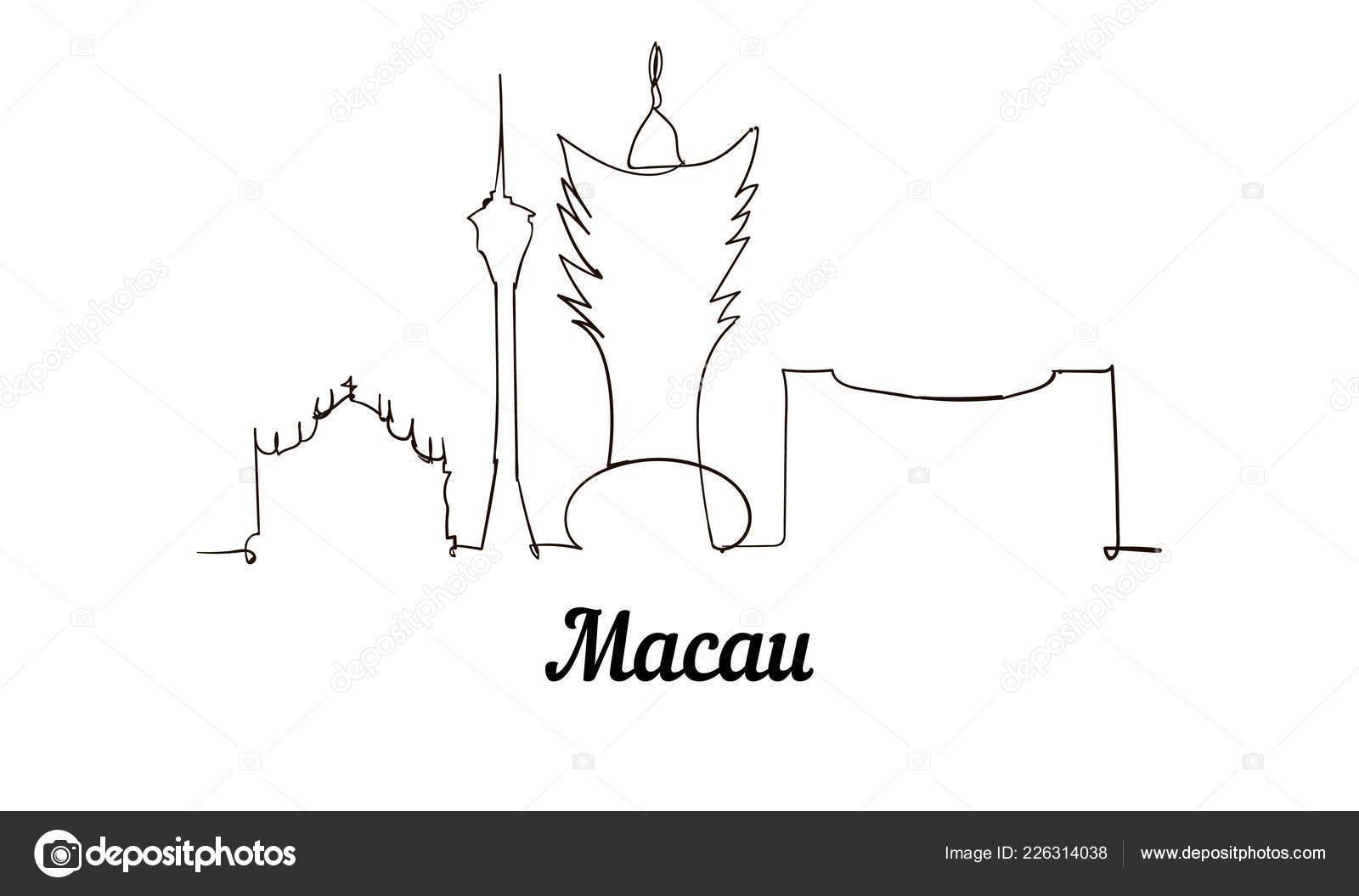 Ilustrasi Sketsa Makau Bergaya Satu Baris Diisolasi Pada Latar Belakang ...