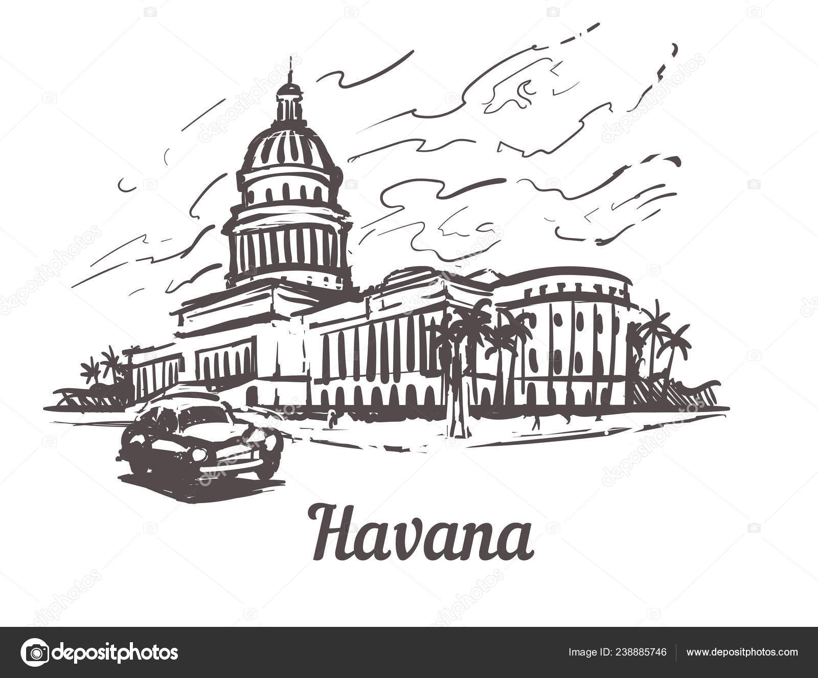 Havana Hand Drawn Sketch Vector Illustration Capitol Havana Isolated ...
