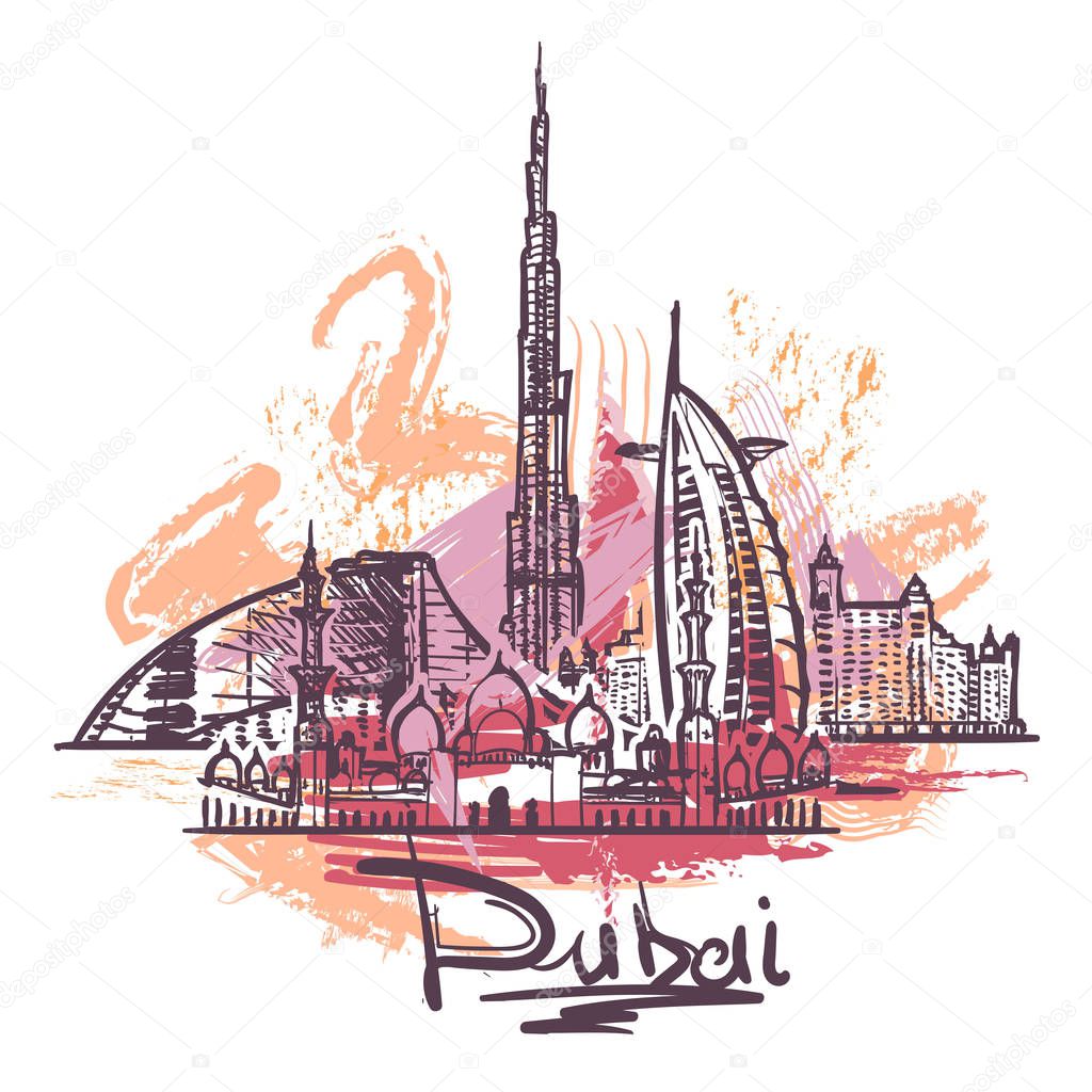 Dubai dibujo abstracto de color. Dubai dibujo vector ilustración ...