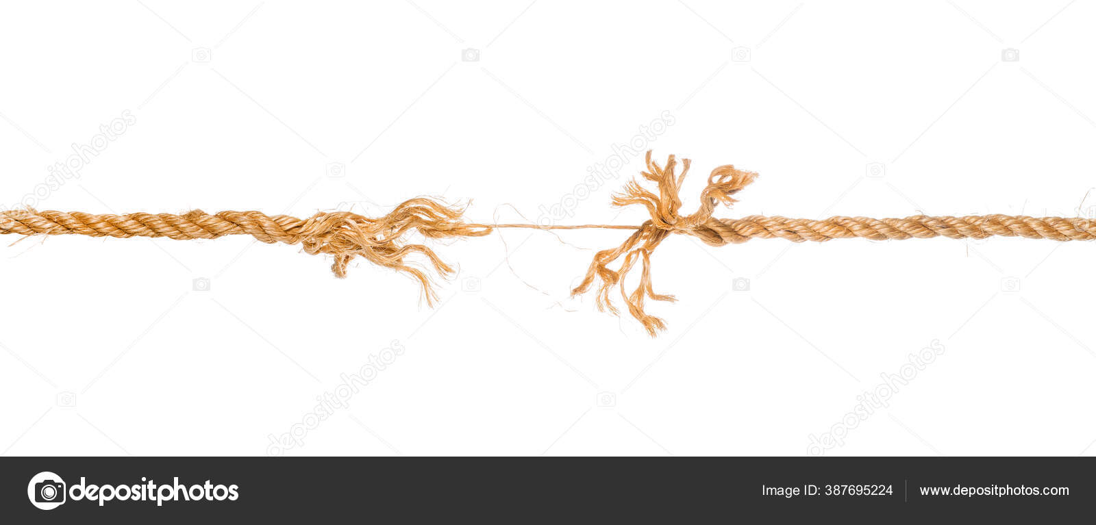 Long Frayed Rope Break Isolated White — Stock Photo © Eshma #387695224